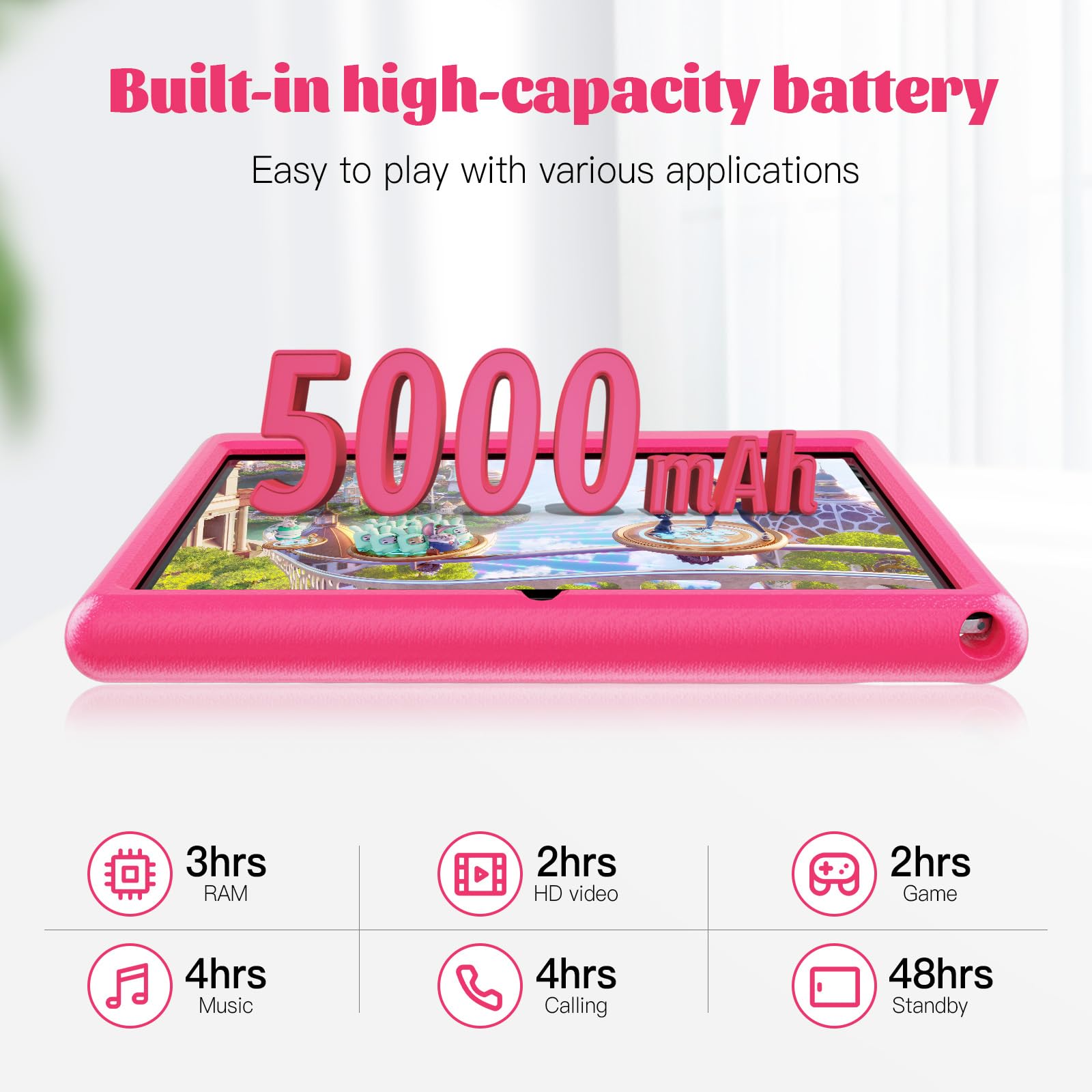 Paxodo Kids Tablet 10.1 inch, 32GB ROM Android 12 Tablet PC IPS HD 5000mAh Kid-Proof Case Tablets (Pink)