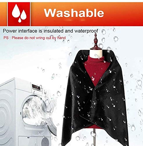 SYXBXZ Electric Heated Blanket USB Wrap Shawl with 3 Heating Settings, Heated Cape Heating Throw Electric Lap Flannel Blanket for Car Office Chair - Machine Washable 168x65cm