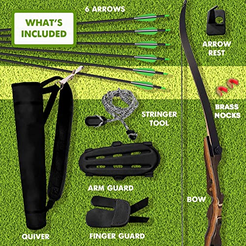 Samick Sage Takedown Recurve Bow and Arrow Set - 62 Inch Complete Ready-to-Use Longbow Archery Set - Includes 6 Arrows, Quiver, Bowstring & Stringer Tool, Arm & Finger Guard for Adults & Teens