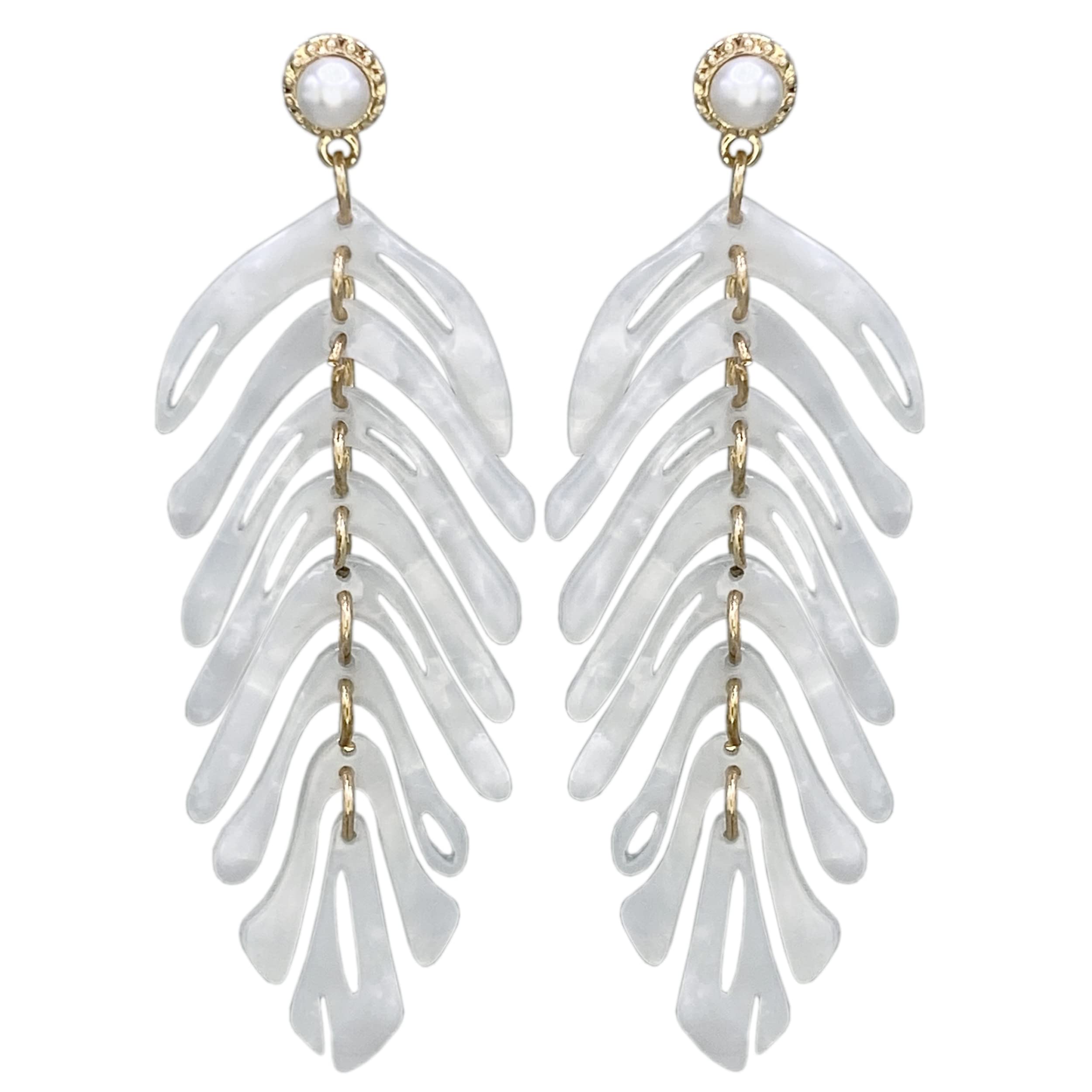 White Earrings for Women - Large and Lightweight Bohemian Statement Dangle Earring Posts for Teen Girls - Pretty for Spring