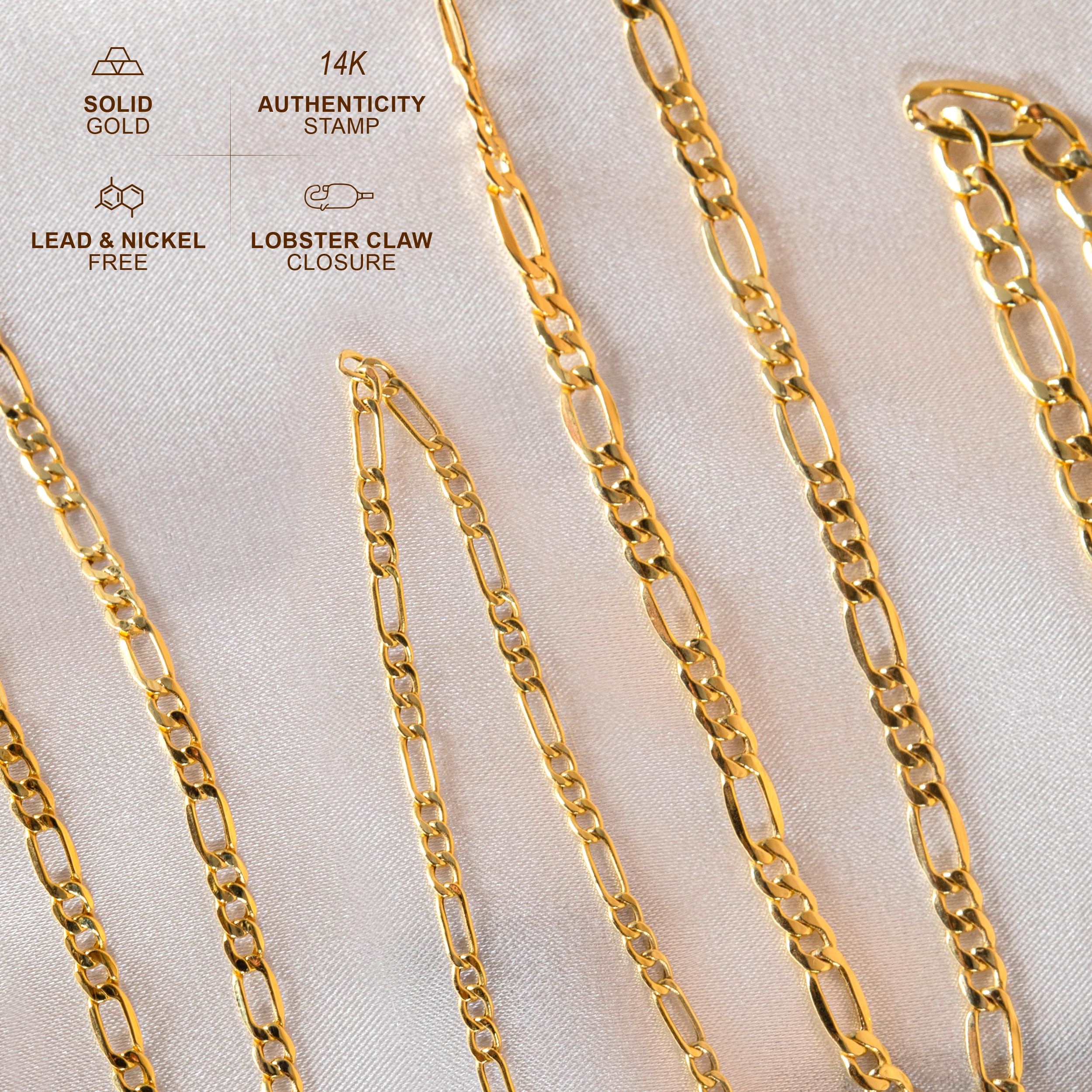 PORI JEWELERS 14K Yellow Gold 2.5mm, 3.5mm, 4.5mm, or 5.5mm Figaro Link Chain Necklace- Made in Italy- Multiple Lengths Available (4.5MM, 24 Inch)