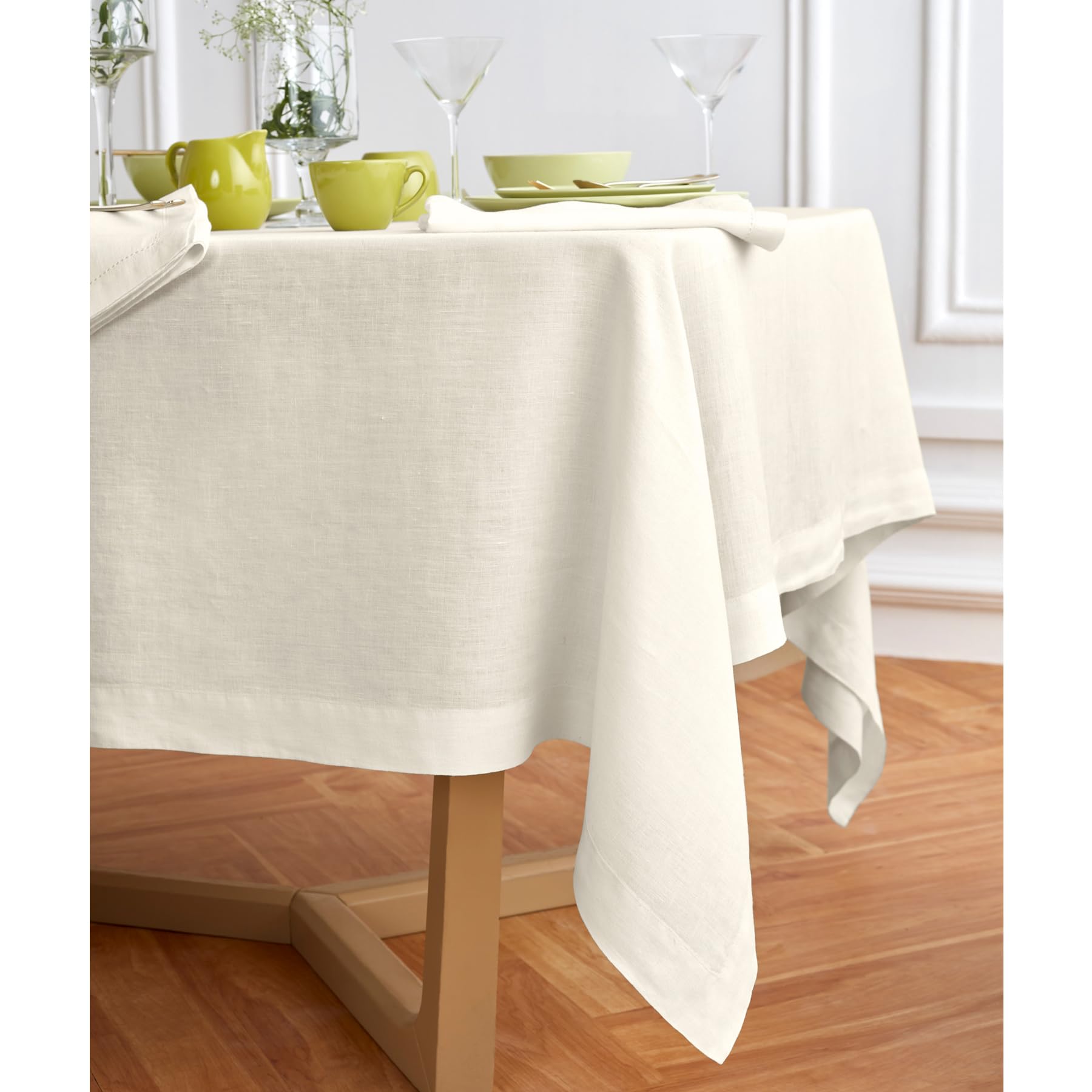 Solino Home Ivory Linen Tablecloth 70 x 126 Inch β 100% Pure European Flax Linen Prewashed Tablecloth β Machine Washable Rectangular Table Cover for Spring, Summer, Indoor, Outdoor β Sonoma