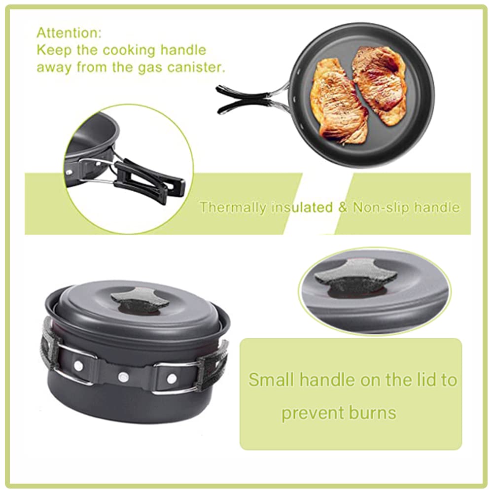 Tempsnow Camping Cookware Mess Kit for 2-3 Persons Aluminum Compact Camping Cooking Set Lightweight Backpacking Cook Set for Camping&Hiking(Black