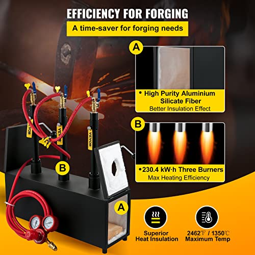 Vevor Farrier Furnace with Three Large Capacity Portable Metal Propane Knife Forge, 3 Burners, Black