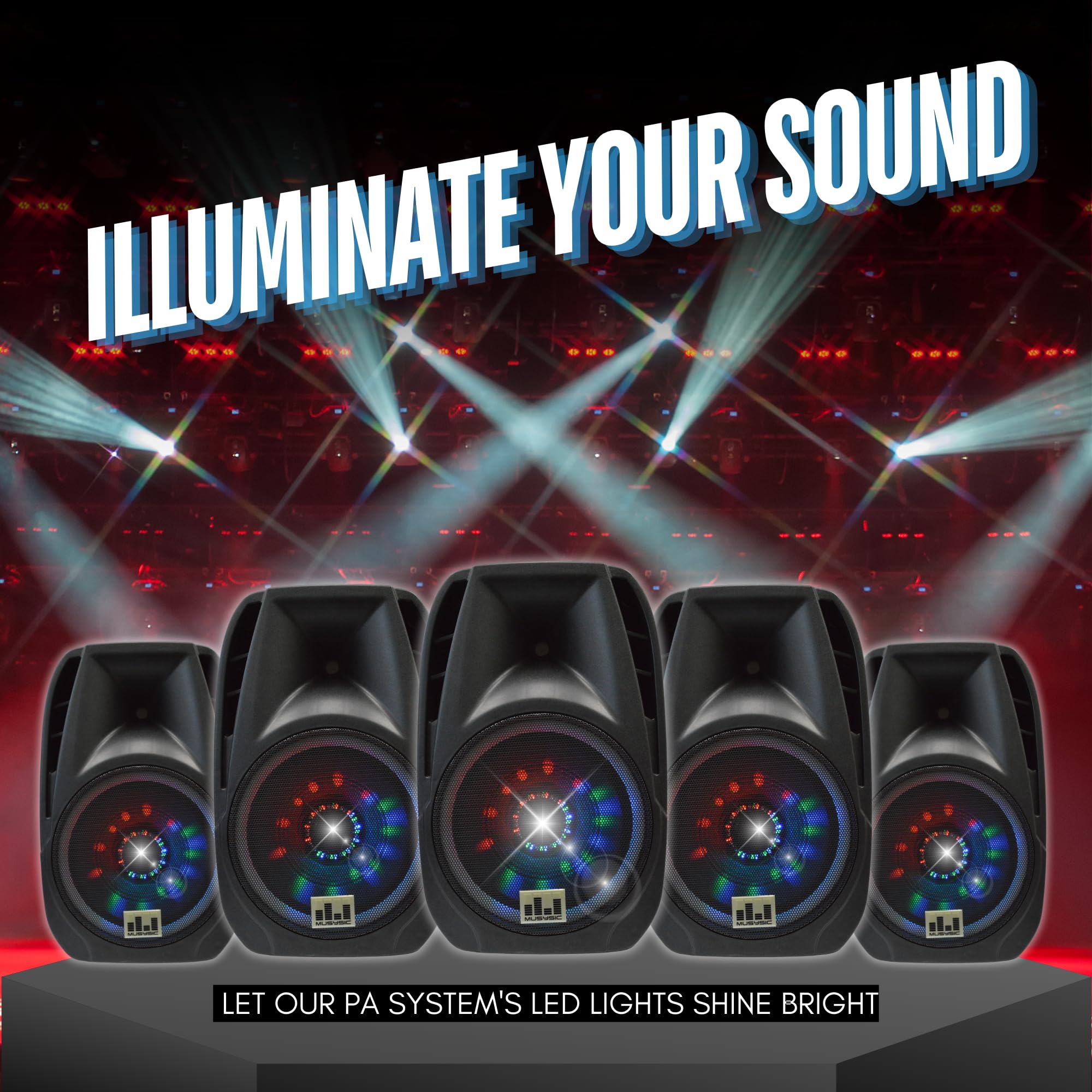 MUSYSIC PA Power Bluetooth Speaker 2000W with Dual UHF Wireless Microphones Bluetooth/FM/USB/SD PA System 15” Speaker with Rechargeable Battery MU-U15PA