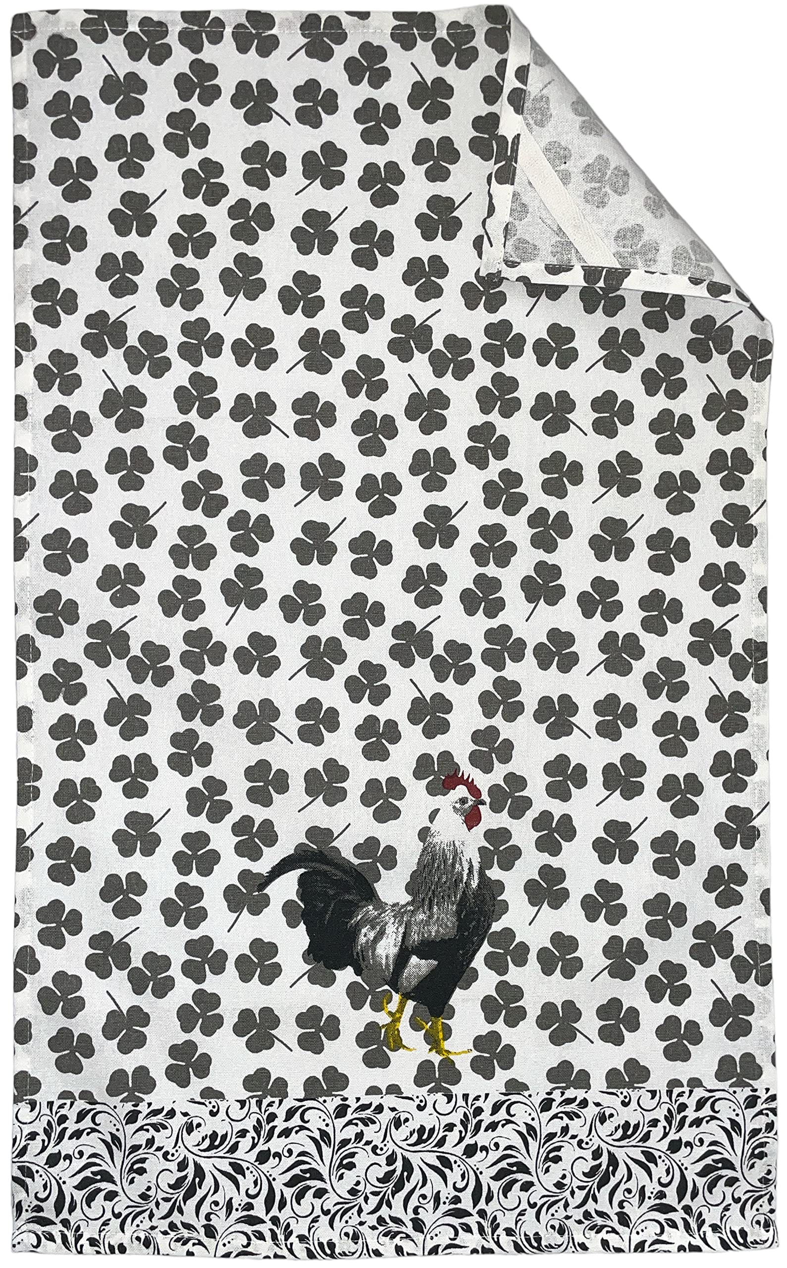 Set of 4, 100% Cotton Black & White Roosters Theme Farmhouse Kitchen Towels Set - Dish Towels, Include 2 Kitchen Towels, 1 Pot Holder & 1 Ovenmitt.