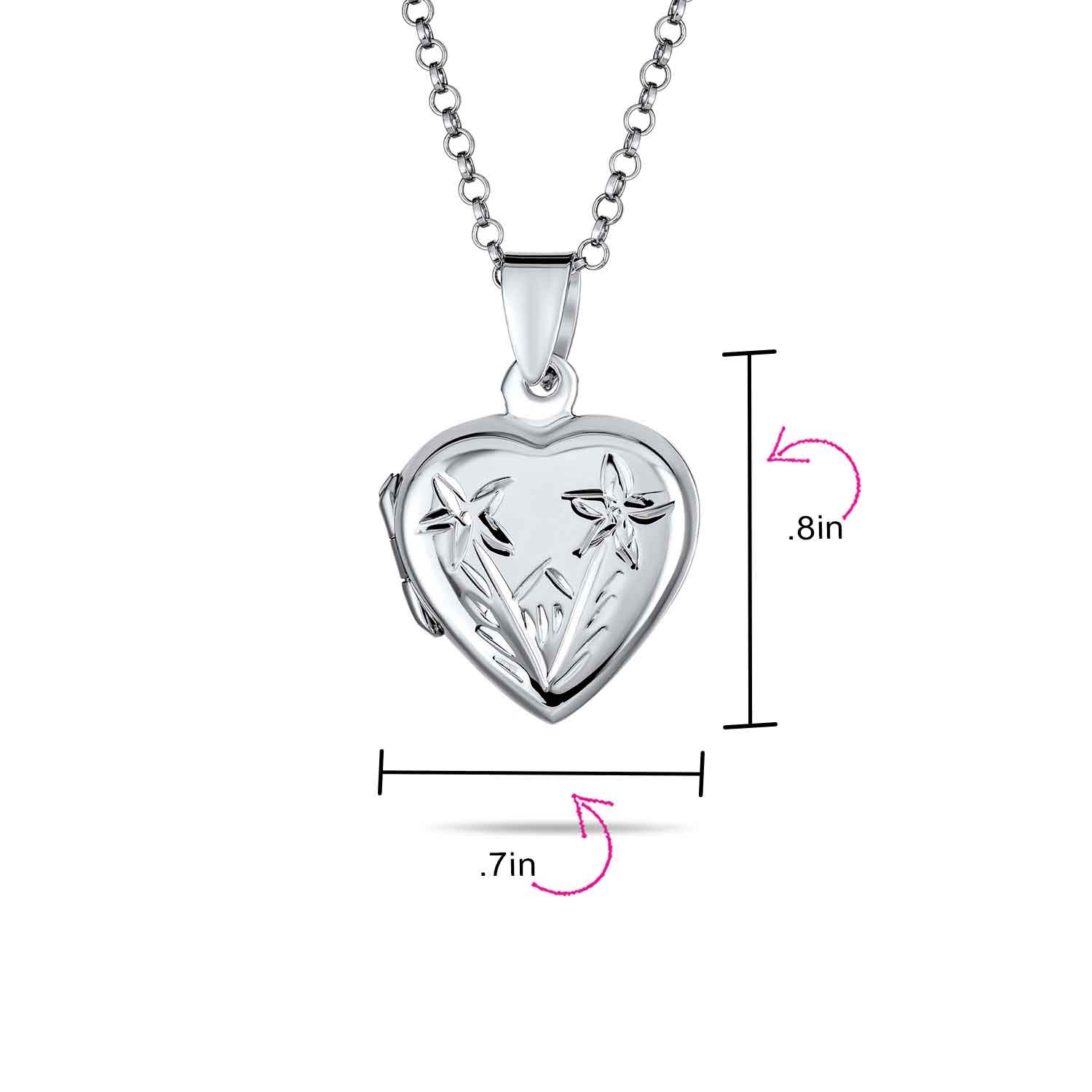 Personalized Engrave Delicate Medium Vintage Style carved Floral Flower Photo Heart Shape Lockets For Women That Hold Pictures .925 Silver Locket Necklace Pendant Custom Engraved