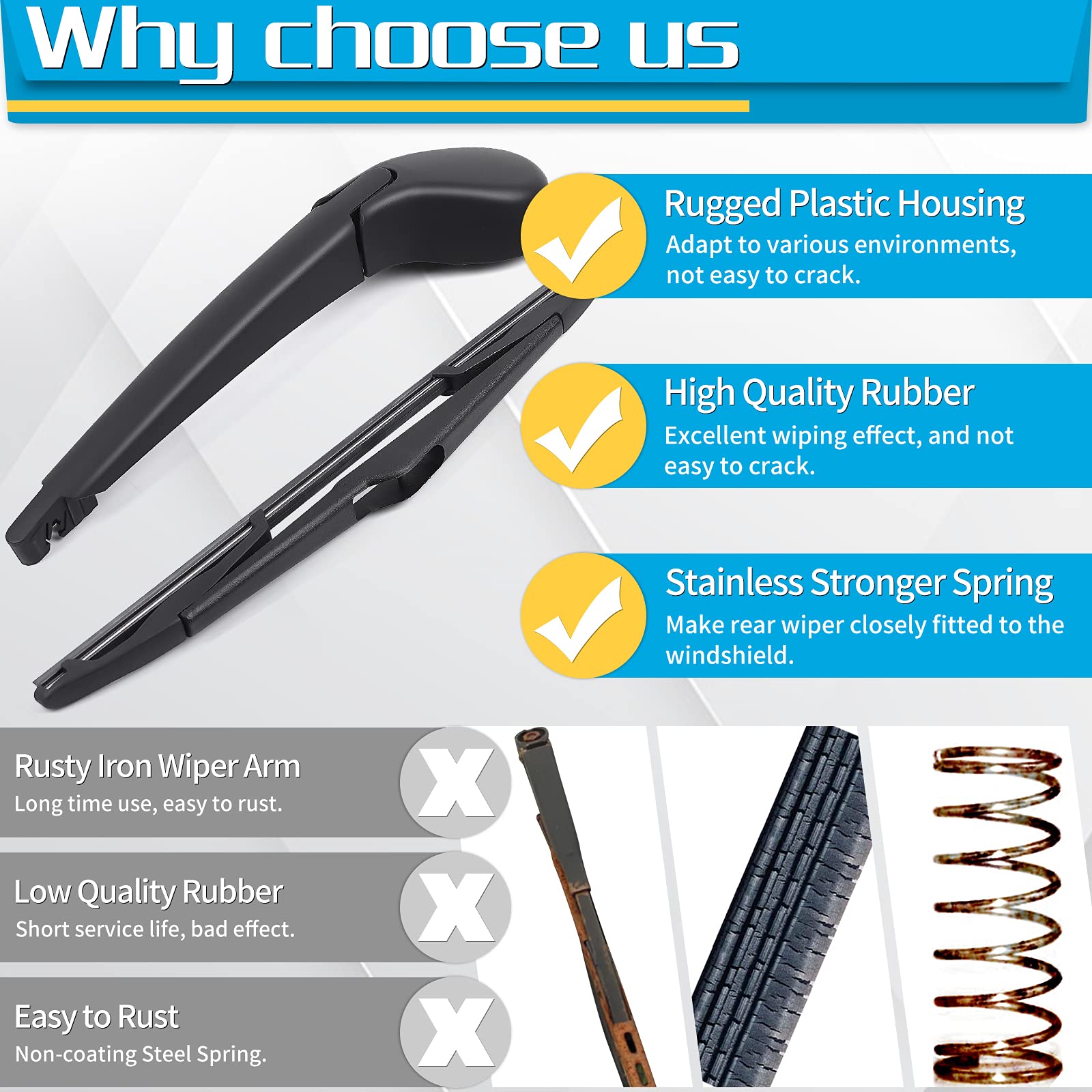 Rear Wiper Arm Blade, Replacement for Ford Focus MK 3 Hatchback 2011-2018 - ZOFFI Back Windscreen Wiper Assembly Replacement - All Season Natural Rubber Cleaning Window