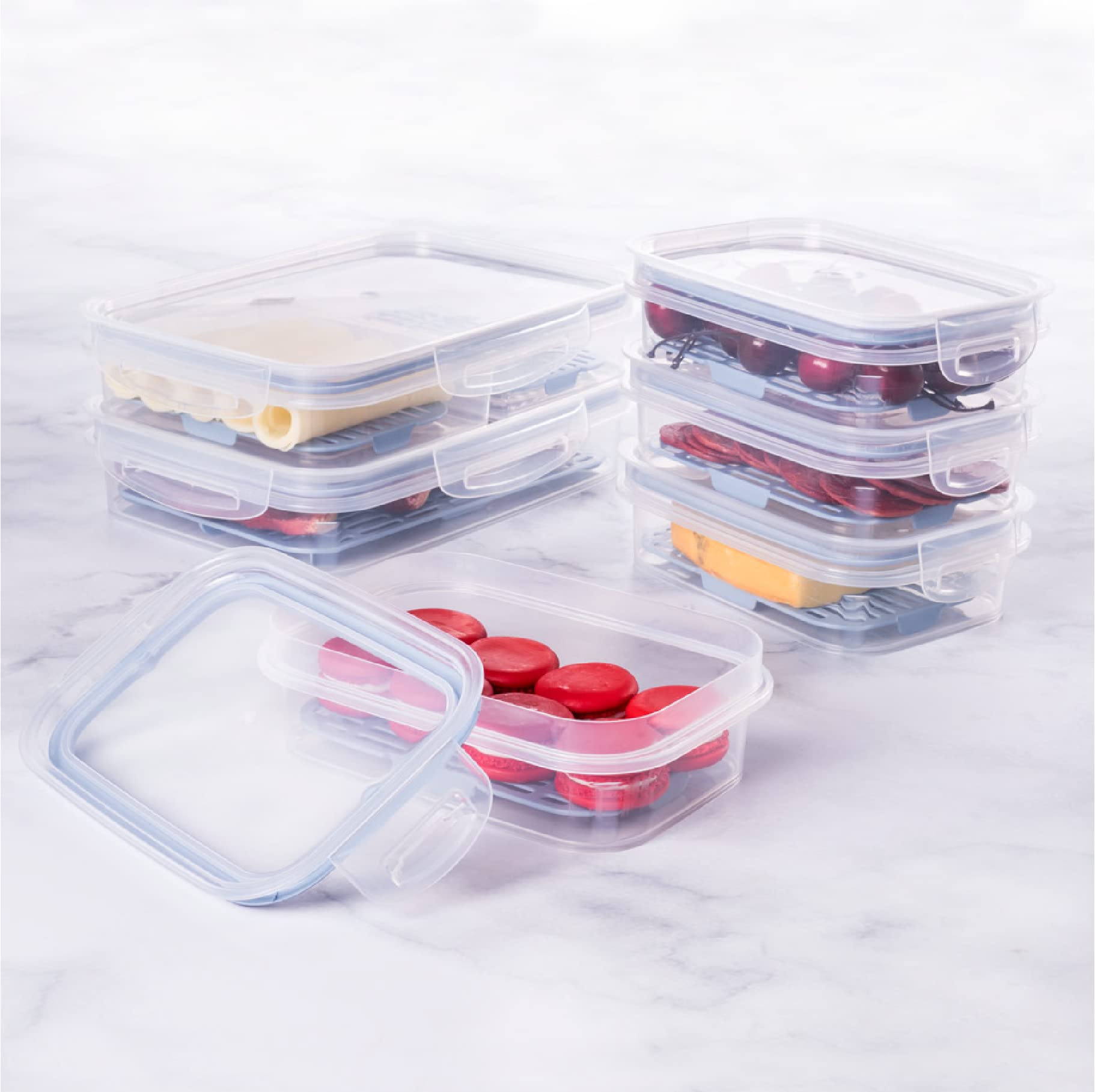 Set of 3/6 Hermetic Plastic Food Storage Containers Airtight Stackable Leakproof β Deli Meal Prep Container for Fridge - Ideal for Fruits, Bacon, Cheese, Veggies, and More - BPA Free (Blue x 6)