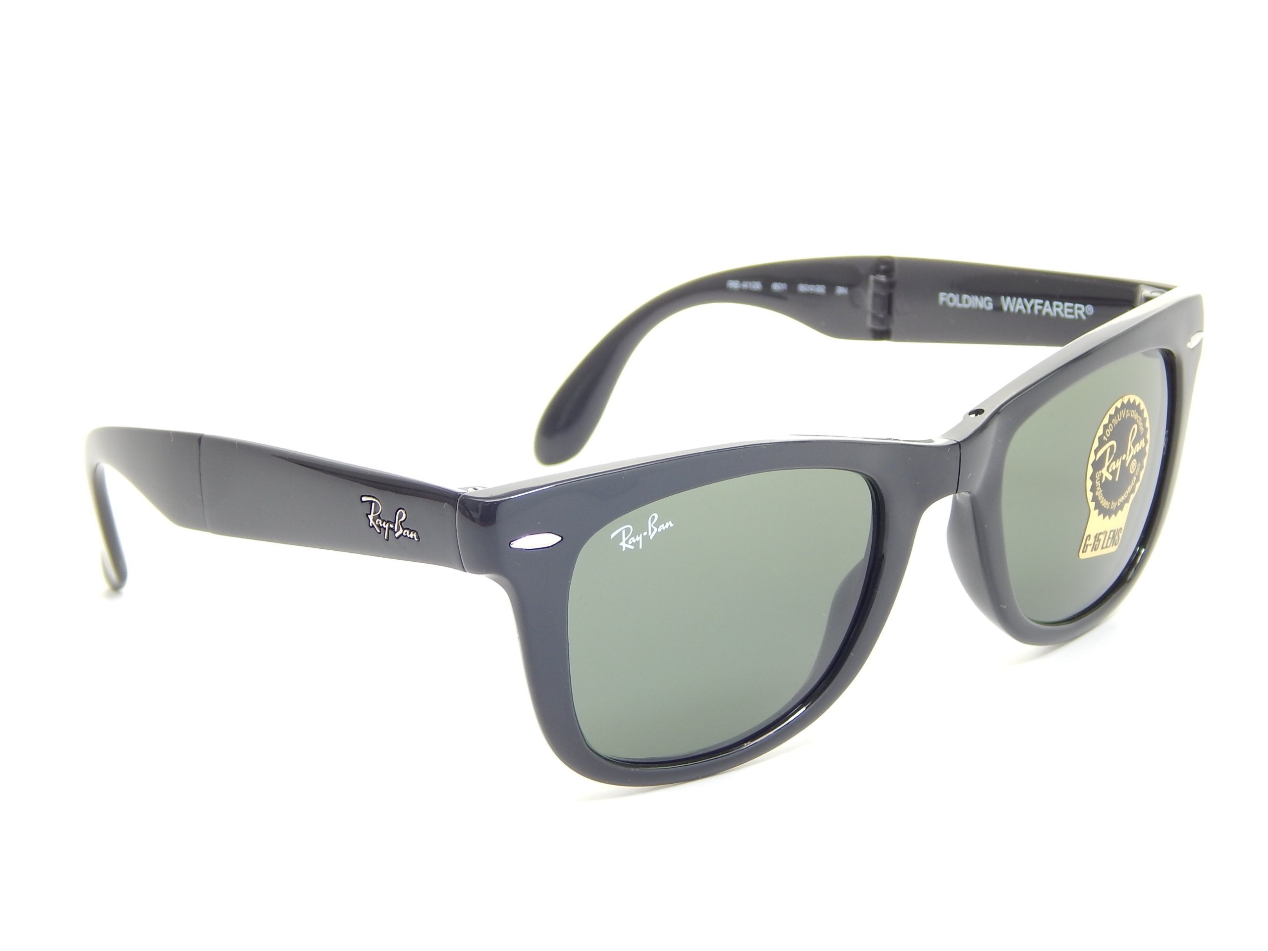 New Ray Ban Folding Wayfarer RB4105 601 Glosssy Black/Green 50mm Sunglasses