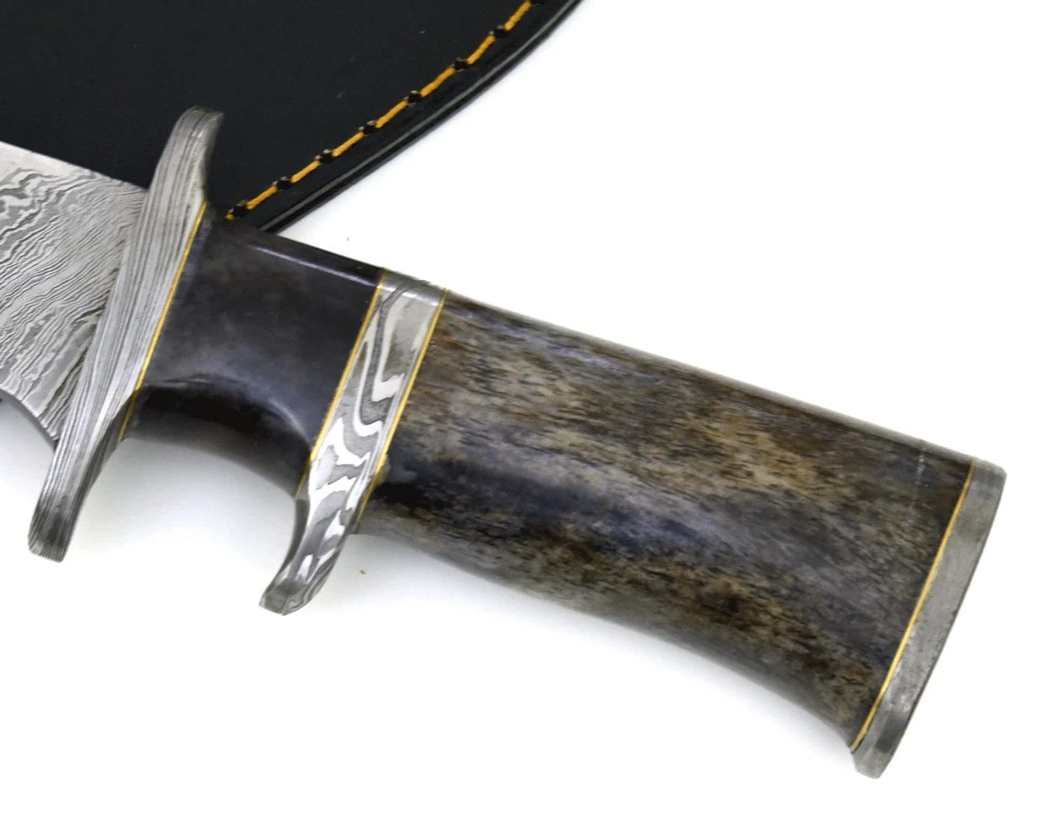 SHOKUNIN USA Bowie knife, 13.0",Handmade Hunting Knife, Bone Handle, Hand Stitched Leather Sheath