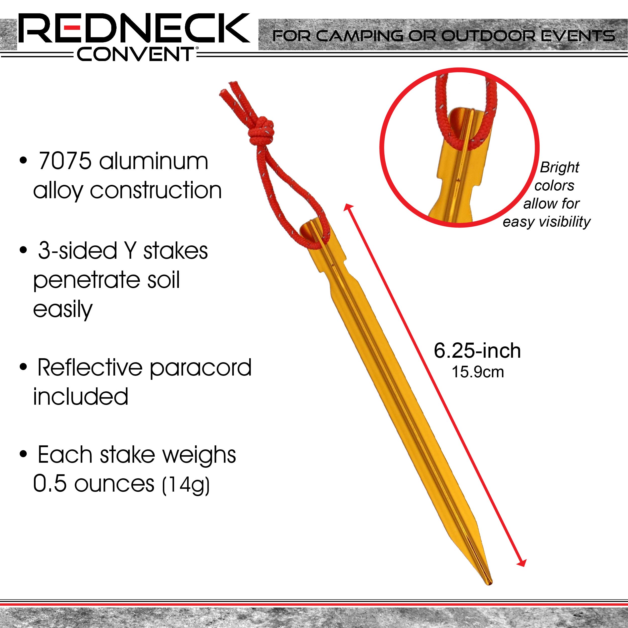 Redneck Convent RC Aluminum Tent Stakes 12pc kit - 6in Y-Style Metal Tent Stakes Ground Tarp Stakes Tent Spikes Camping Nails
