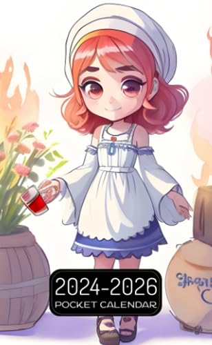 Pocket Calendar 2024-2026: Two-Year Monthly Planner for Purse , 36 Months from January 2024 to December 2026 | Gypsy girl illustration | Mysterious cute girl | Long flowing dress | Campfire scene