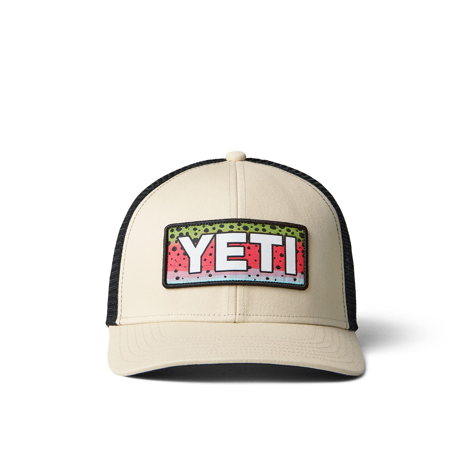 YETI Rainbow Trout Snapback Logo Badge Trucker Hat, Cream