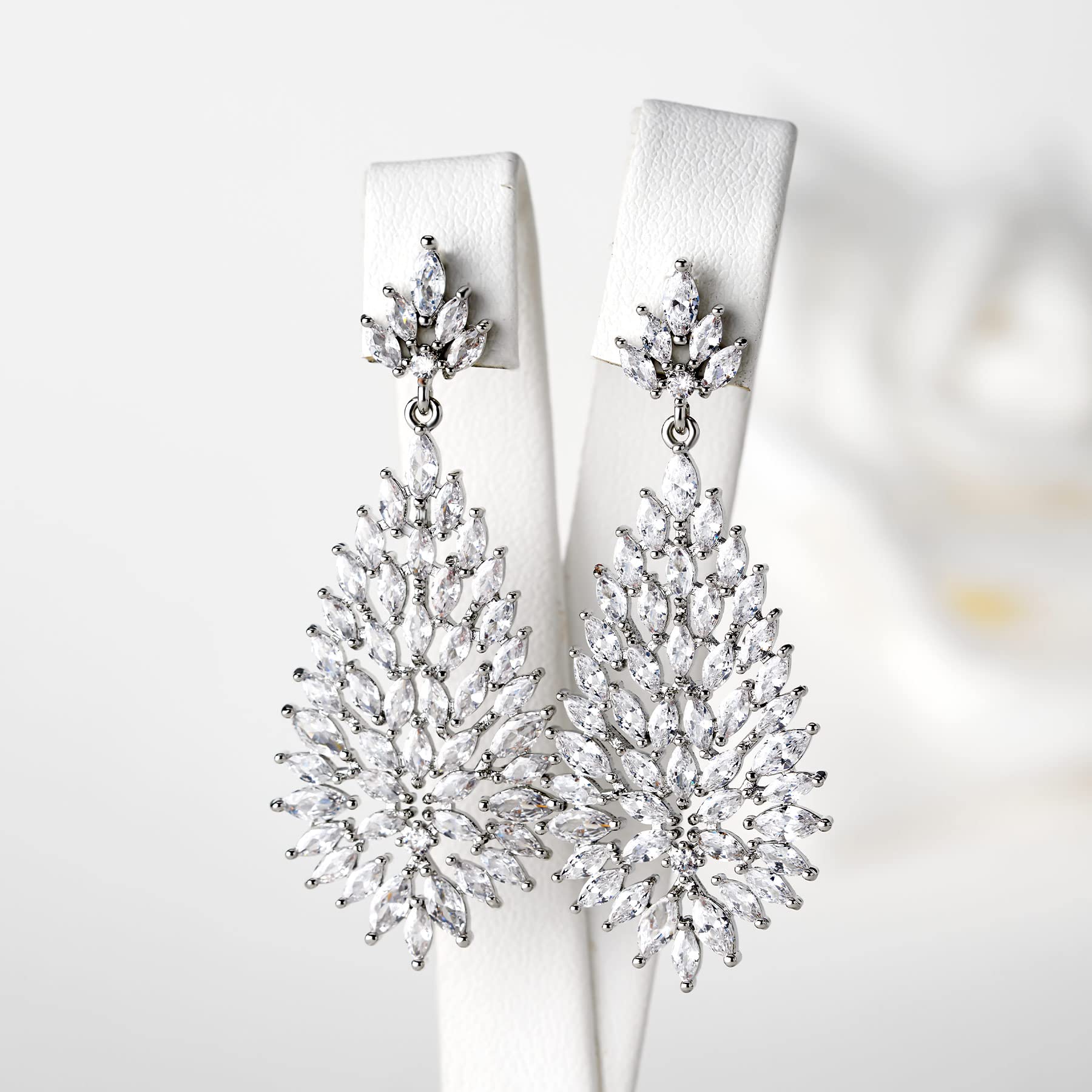 SWEETV Chandelier Wedding Bridal Earrings for Brides Bridesmaid, Silver Cubic Zirconia Statement Dangle Drop Earrings for Women's Pageant,Prom,Party