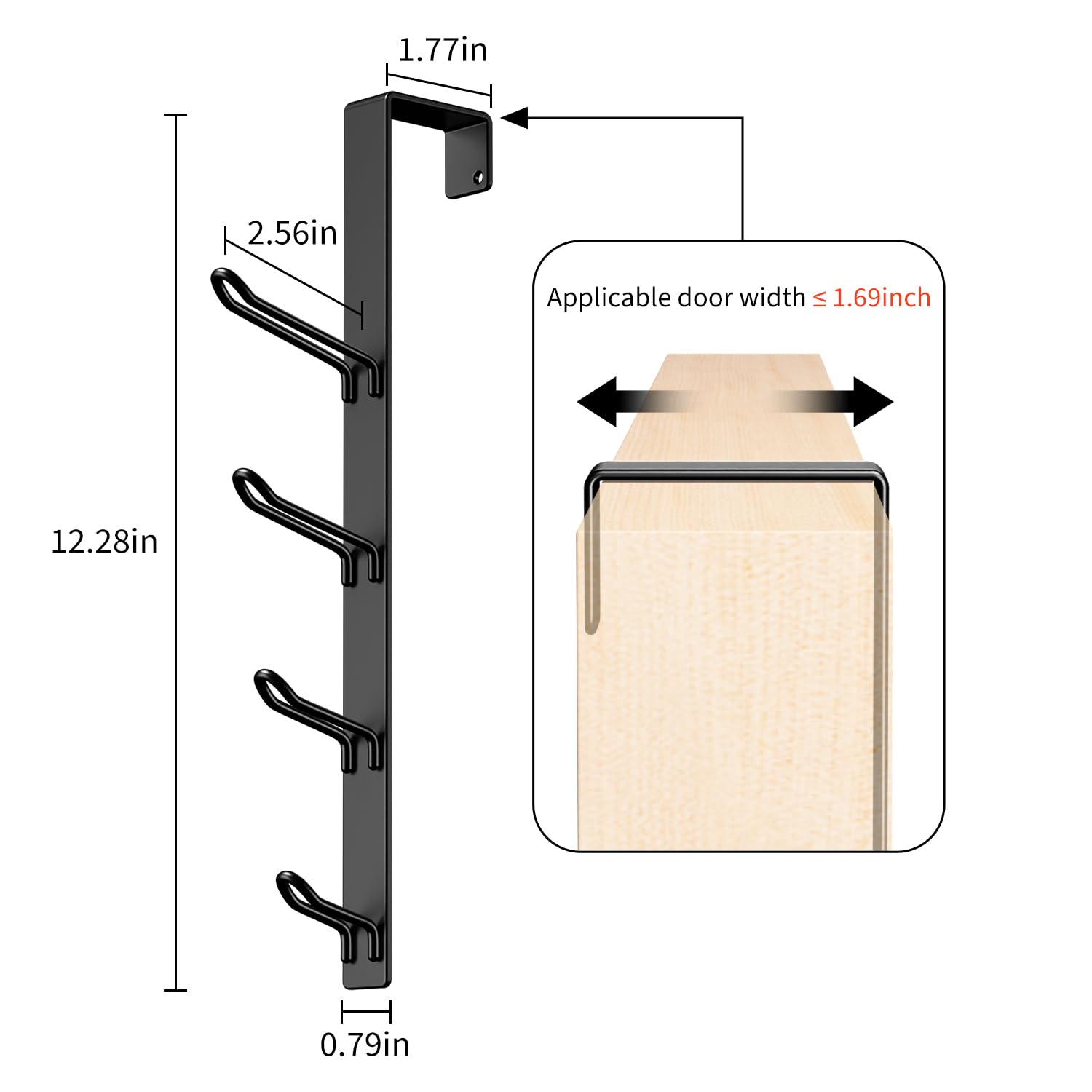 niffgaff 8 Hook Over The Door Hooks, Vertical Over The Door Towel Rack, Over Door Hook, Over The Door Hanger, for Towel and Clothes Hangers, Black, 2 Pack,12.28โ