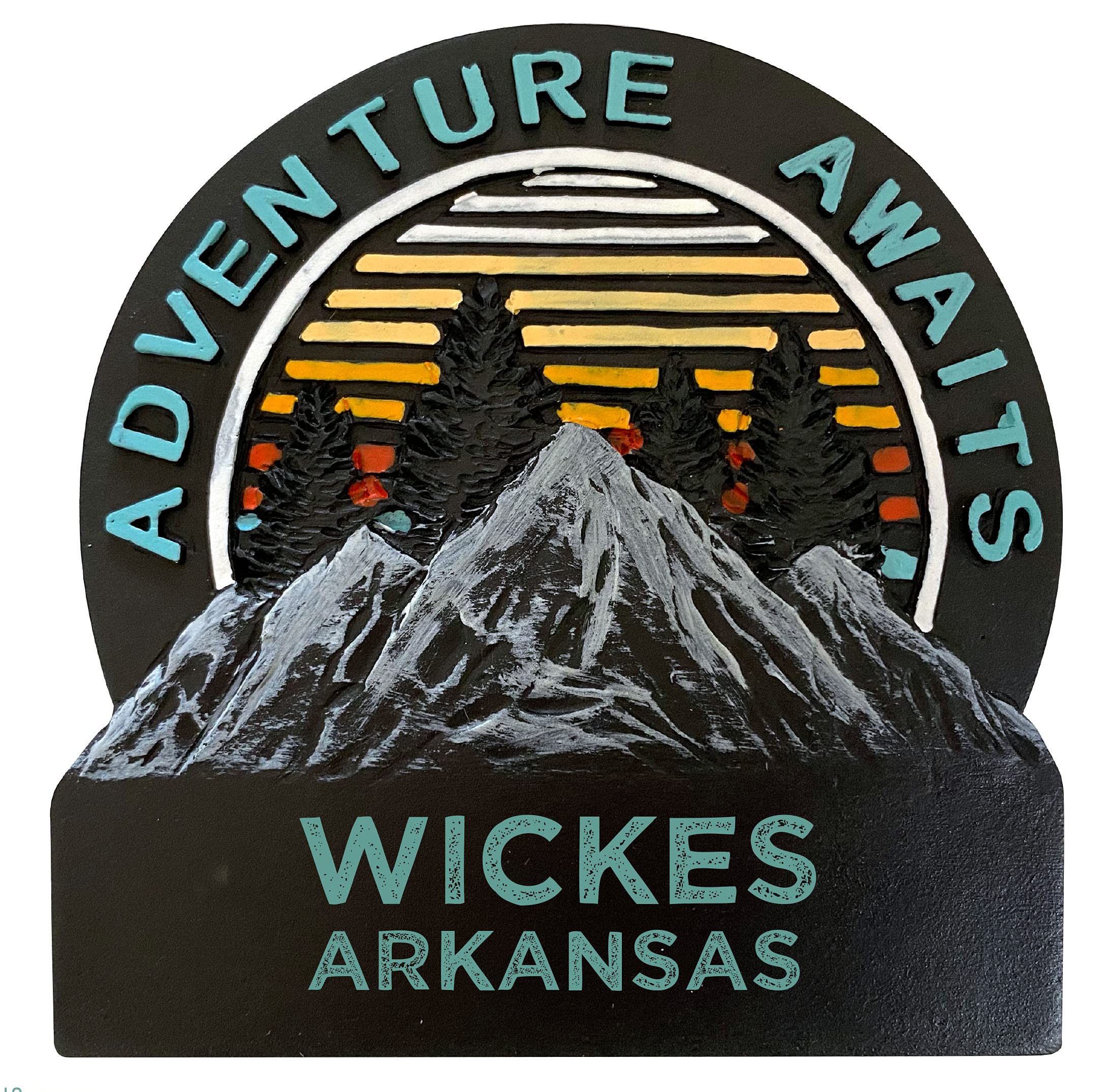 R and R Imports Wickes Arkansas Hand Painted Resin Refrigerator Magnet 3-Inch Approximately Adventure Awaits Design