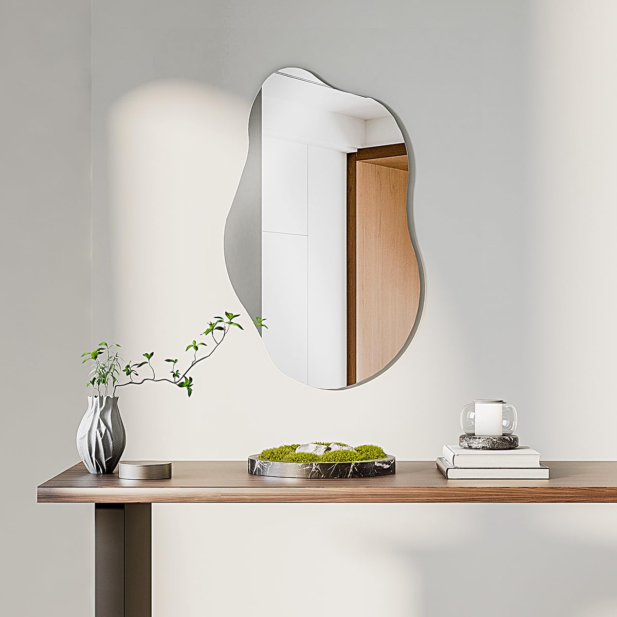 WOOD WORTH Irregular Mirror Wall Decor 19.7 x 33.5 Inch,Frameless Vanity Mirrors for Living Room Bedroom Home Office