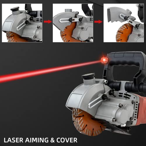 VICSEC Electric Wall Grooving Cutting Machine Chaser 110V for Slotting Brick Granite Marble Concrete Grooves With 5Pcs 5Inch 133mm Diameter Saw Blades Dustproof and Line Infrared Sighting