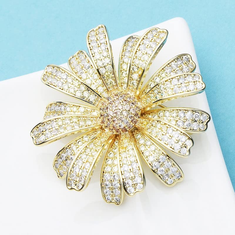 TJLSS Daisy Flower Brooches Women Cubic Zircon Flower Weddings Office Brooch Pins (Color : A, Size