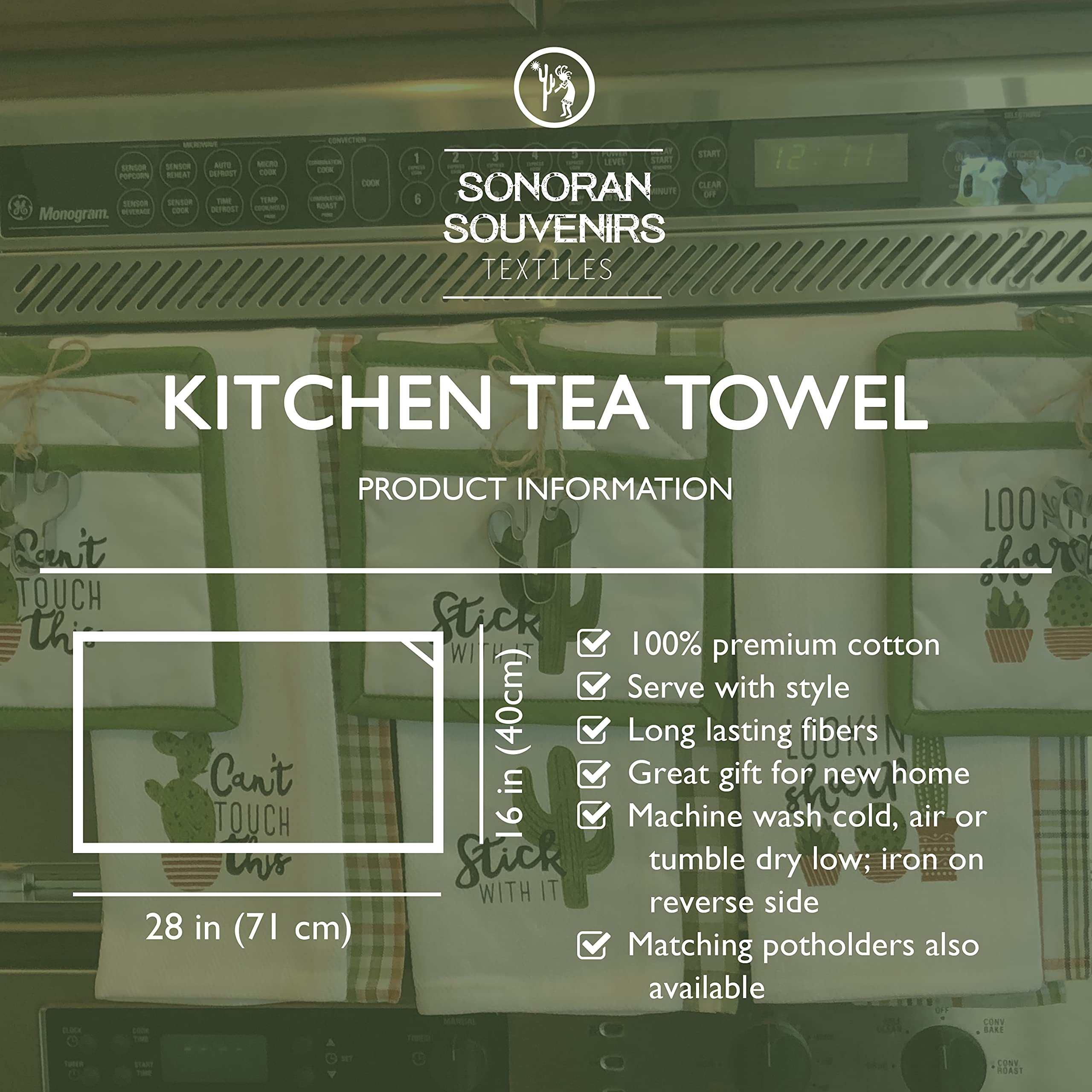 Sonoran Souvenirs Country Kitchen Cactus Spring/Summer Decorative Novelty Tea Towel (16" x 23") Highly Absorbent Cotton Southwest Kitchen Woven Dish Towel (Set of 2)