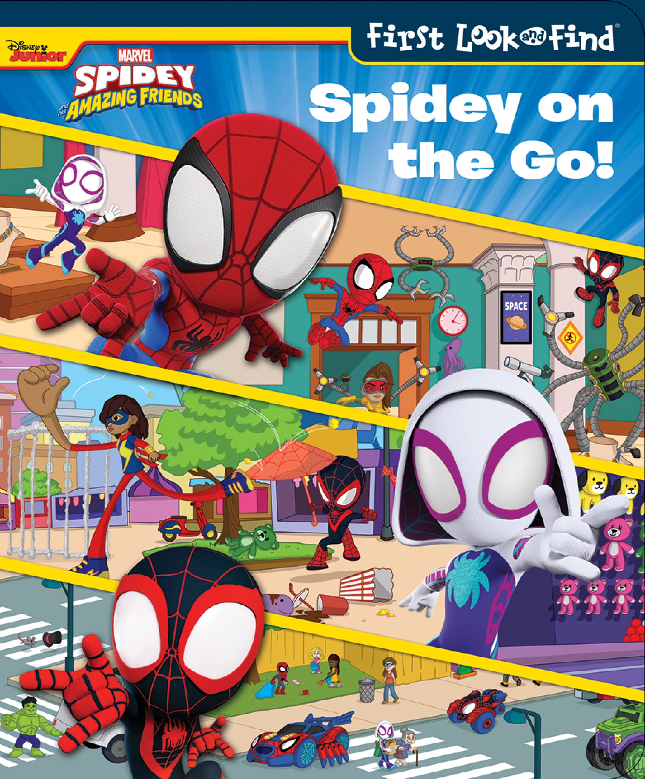 Marvel Spider-man Spidey and his Amazing Friends β Spidey on the Go! First Look and Find Activity Book and Spidey Plush Toy Gift Set β PI Kids