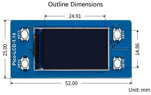 waveshare for Raspberry Pi Pico, 1.14" LCD Display Module, 240×135 Pixels IPS Screen 65K RGB Colors, ST7789 Driver 4-Wire SPI Interface with Buttons for Easy Interacting