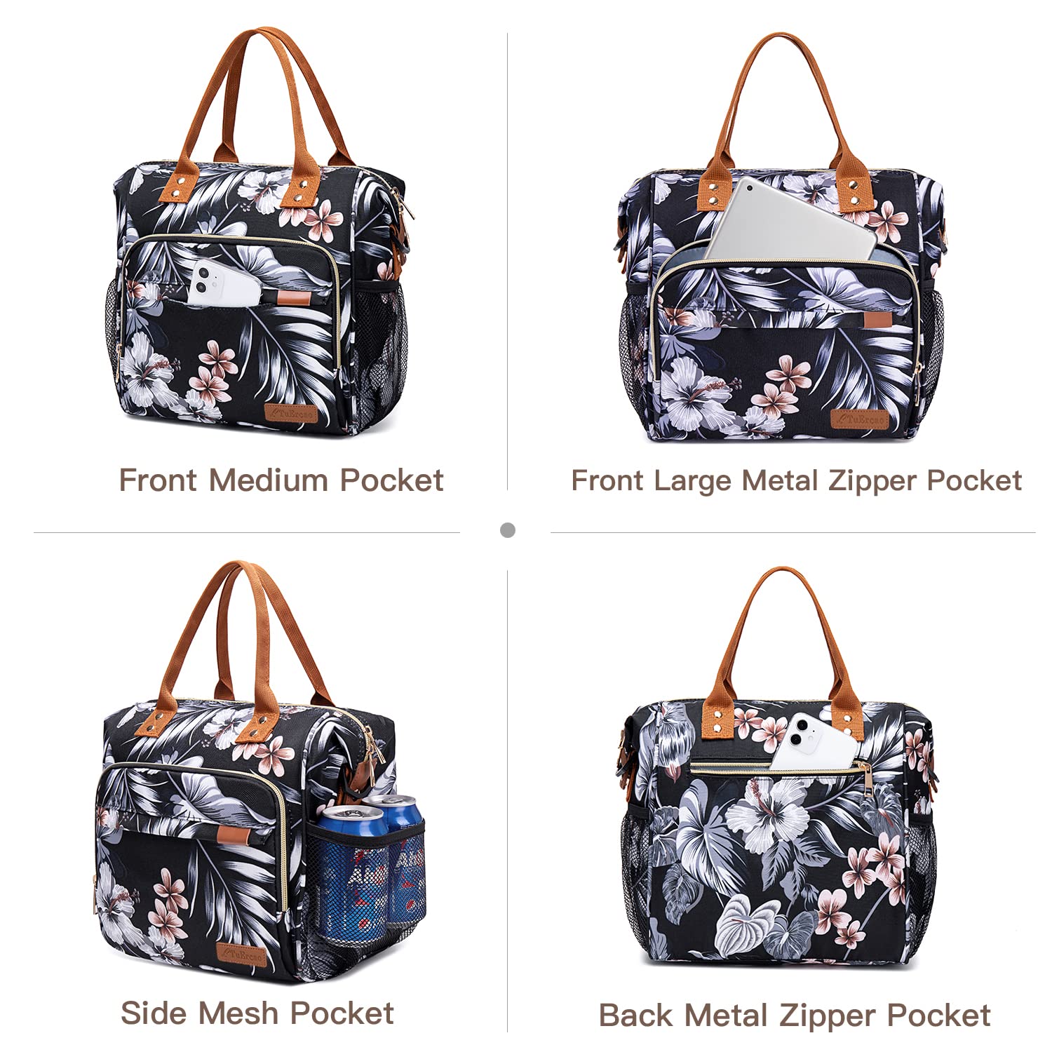 TuErCao Insulated Lunch Bag - Large Portable Cooler Lunch Box for Office Work School Picnic Beach Workout - Reusable Freezable Tote Lunch Bag Organizer with Adjustable Shoulder Strap for Women Men