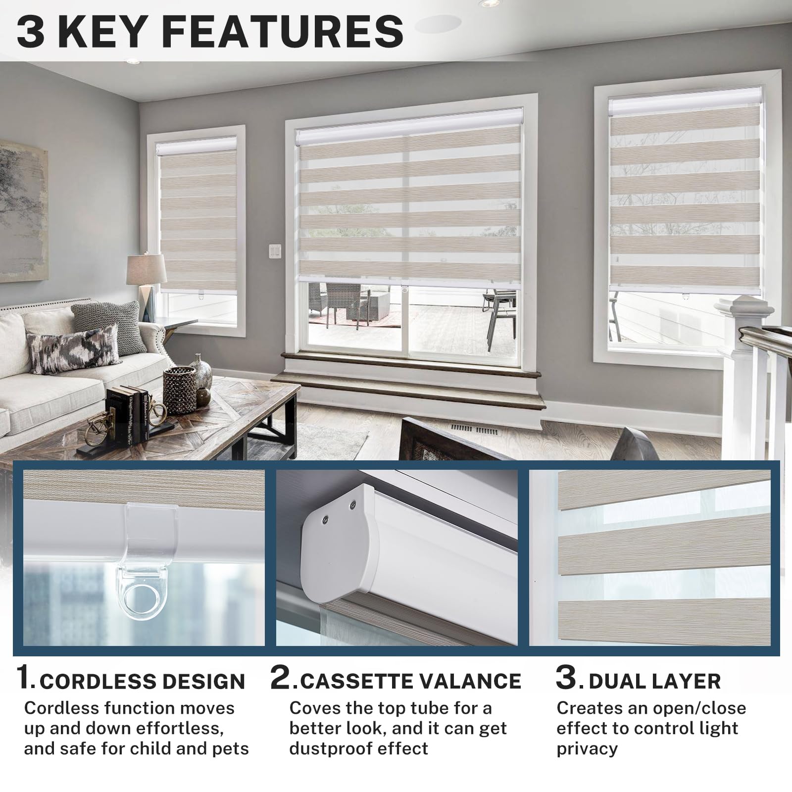 Pasoun Zebra Blinds Cordless Dual layer Window Shades Blackout Roll up Blinds Light Control Day and Night Easy to Install Roller Shades for Home( Autumn,18" W X 48" H )