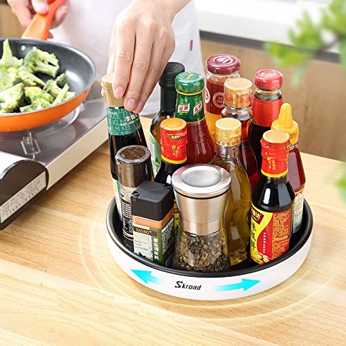 Skroad Turntable Cupboard Organizer,Lazy Susan,Multi-Functional Spice Rack Rotating Spice Rack for Kitchen Storage, Revolving Condiment Holder, Non-Slip Storage Racks，1 Pack-10 Inch Grey&White