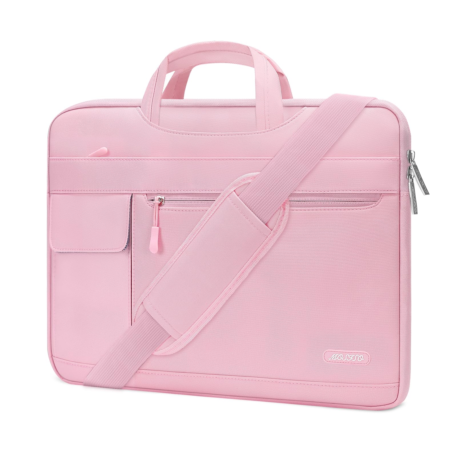 MOSISO Laptop Shoulder Bag Compatible with MacBook Pro 16 inch 2023-2019 M3 A2991 M2 A2780 M1 A2485 A2141/Pro 15 A1398,15-15.6 inch Notebook,Polyester Flapover Briefcase Sleeve Case, Pink
