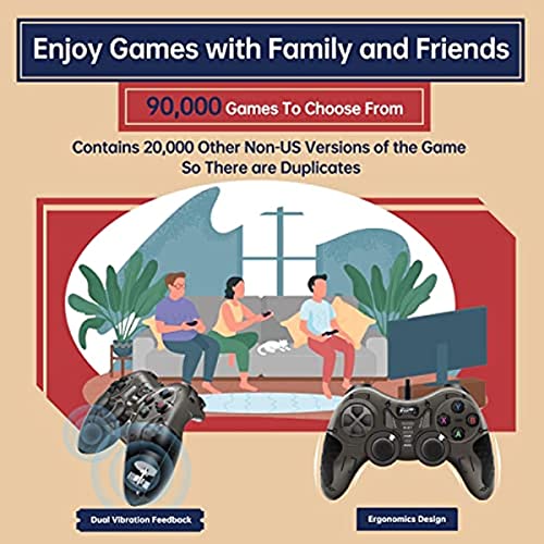 YIDUMKC Retro Game Console, Built-in 90,001 Classic Games, 256G Plug and Play Video Game Console, 4K HD Emulator Console Compatible with Atari/PS1/MAME, Game System(2 Wired Controllers New