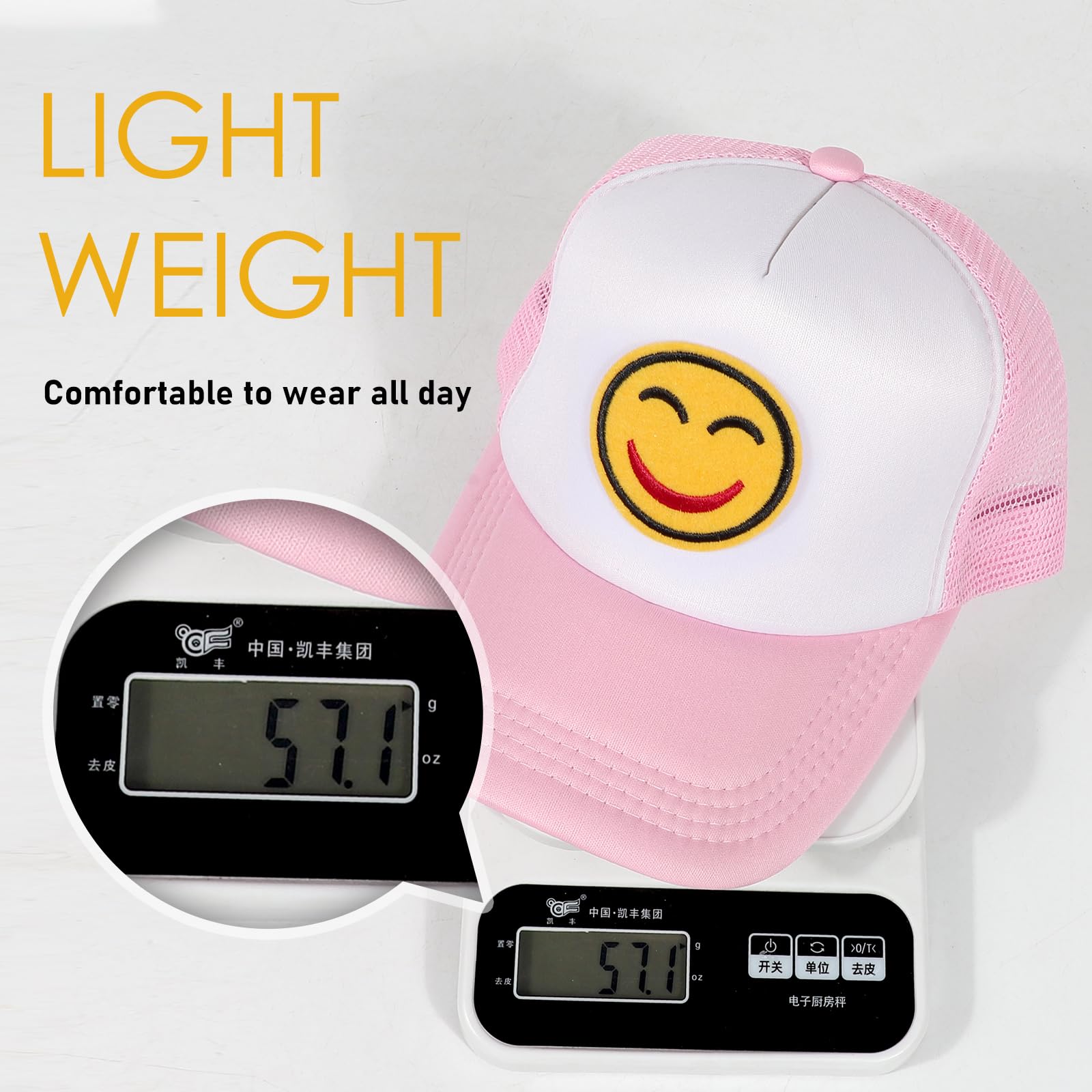 Smile Face Trucker Hat Women Snap Backs Caps for Men Adjustable Yellow Glitter Mesh Baseball Ha