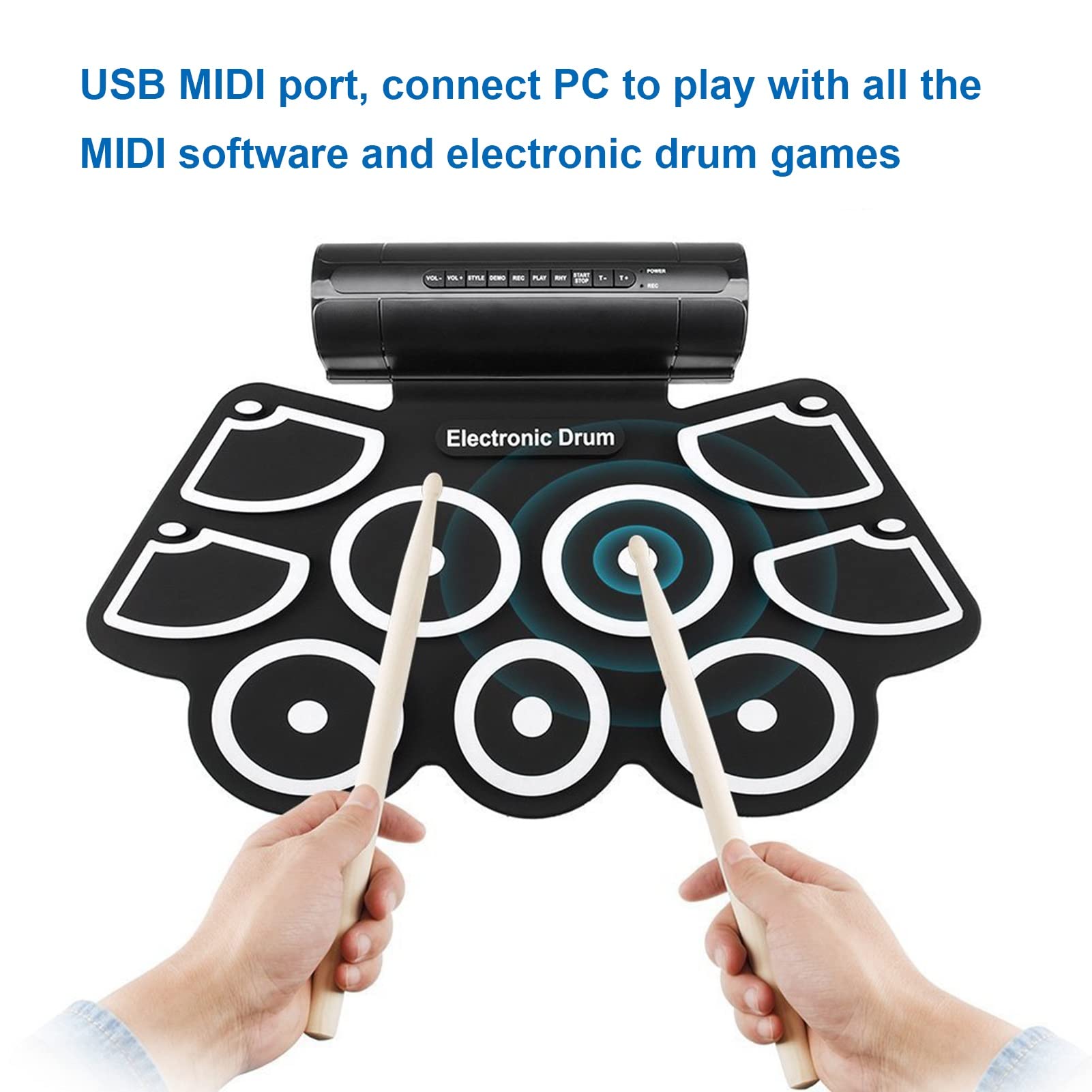 TUU Electronic Drum Set for Beginners 9 Pads Digital Drum Kit Built-in Speakers MIDI with Drum Sticks and Pedals Portable Tabletop Roll Up Drum Practice Pads Great Christmas Birthday Gifts