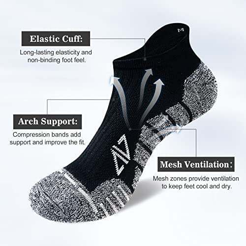 SIXDAYSIX Womens Ankle Socks 6 Pairs Black Low Cut Athletic Running Sock 10-13