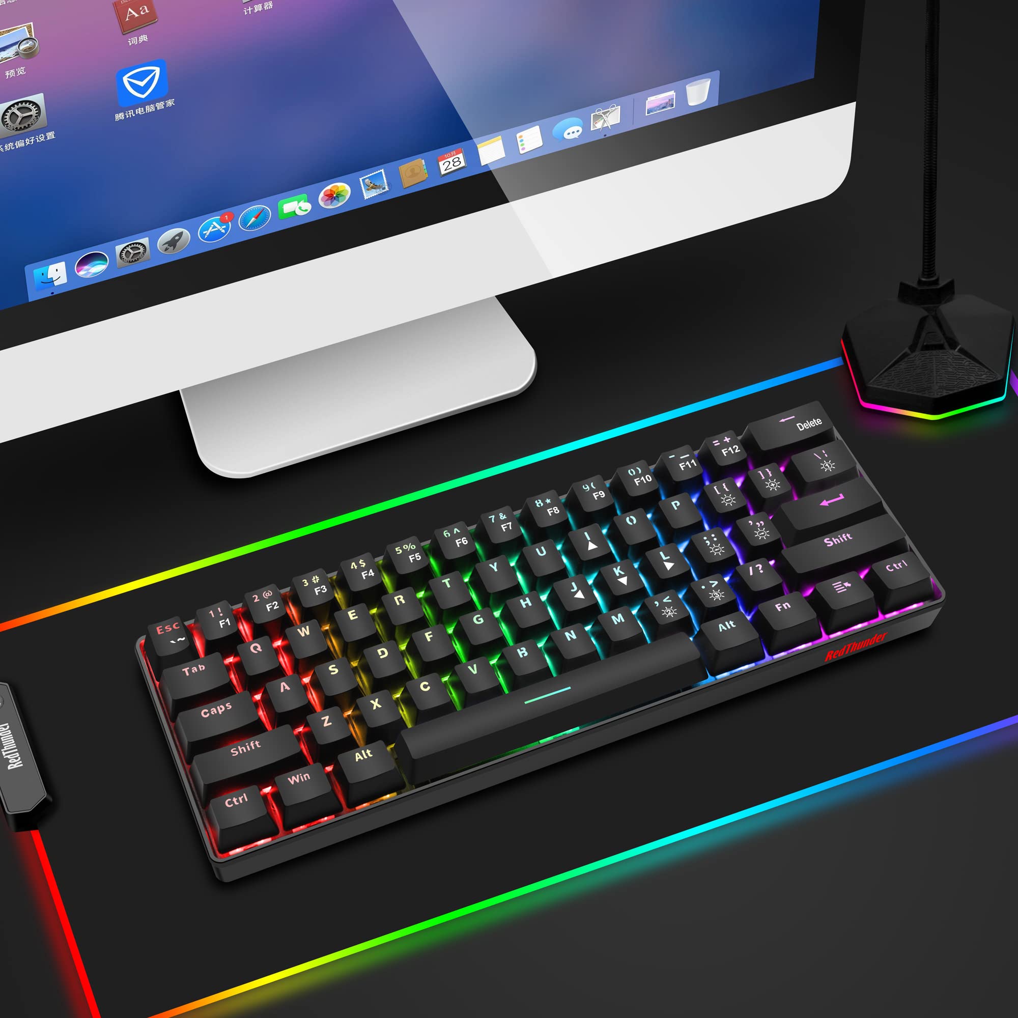 RedThunder K61 Rechargeable Wireless 60% Mechanical Keyboard, True RGB Backlit, Keyboard with 61 Keys Compact Layout for Laptop PC Mac Long-Lasting Built-in Battery (White, Blue Switch)