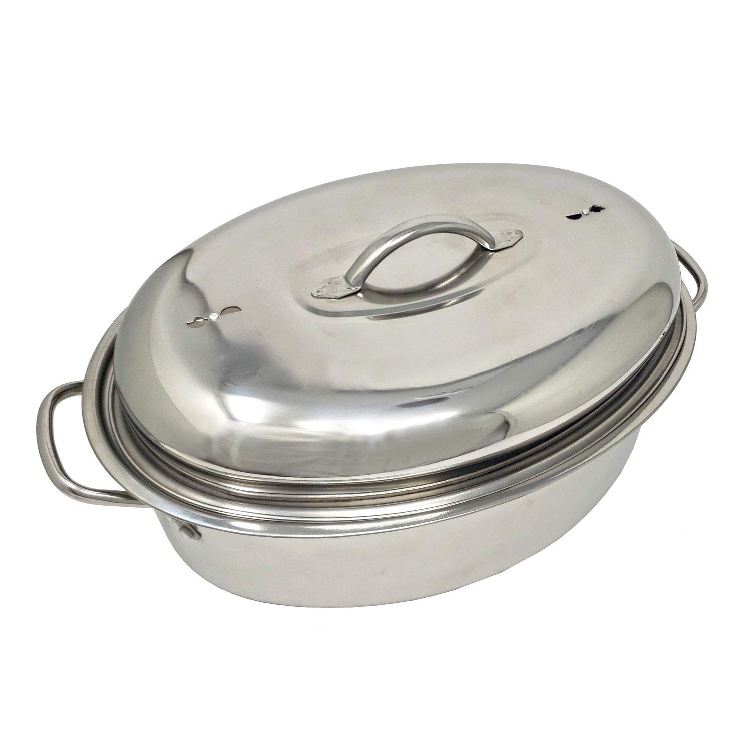 Stainless Steel Oval Lidded Roaster Pan Extra Large & Lightweight With Lid & Wire Rack | Multi-Purpose Oven Cookware High Dome | Meat Joints Chicken Vegetables 9.5 Quart Capacity