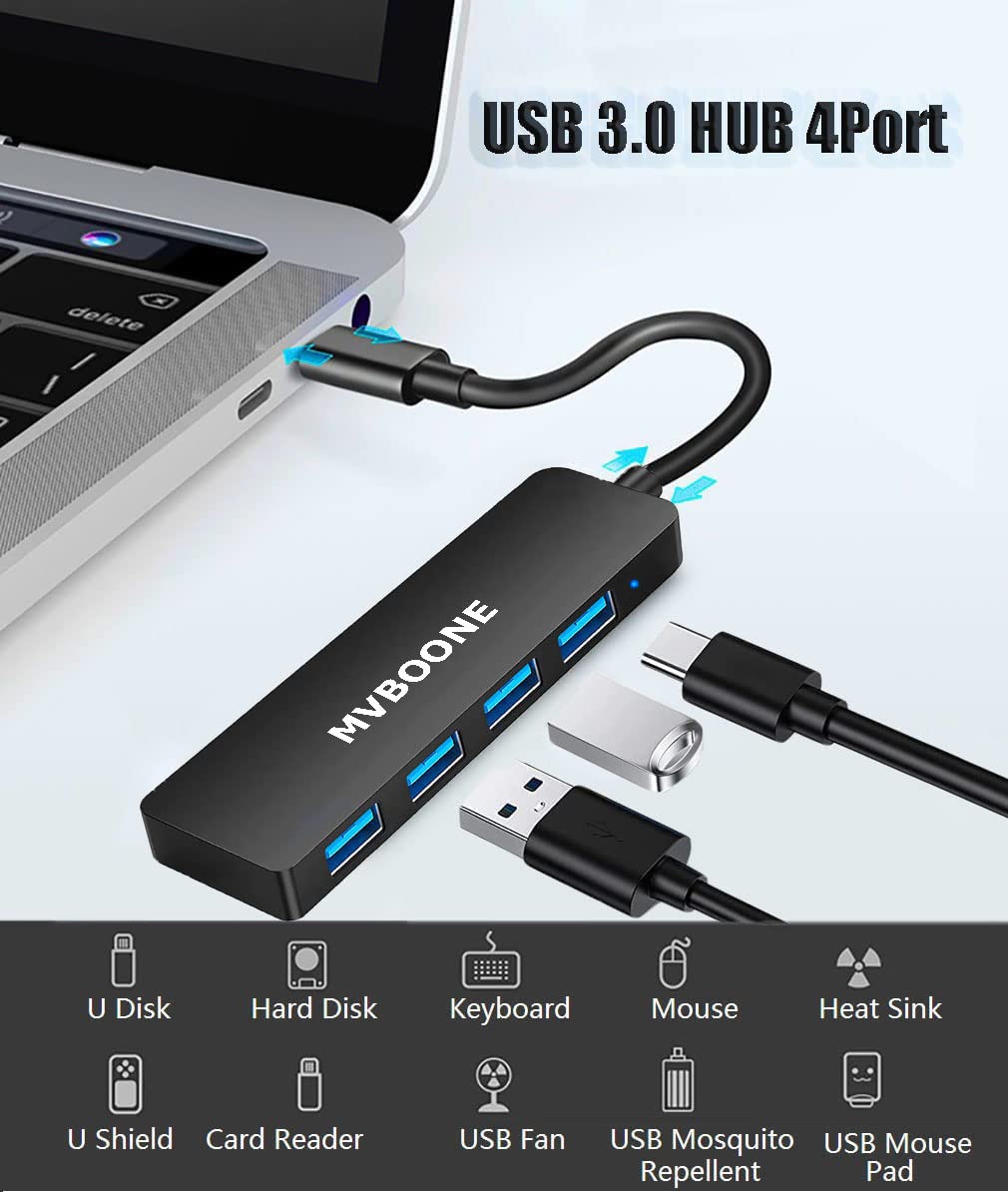 USB Hub 3.0 4-Ports, USB C to USB 3.0 Splitter USB Expander Hub, for MacBook, Mac Pro/Mini, iMac, Ps4/5, Surface Pro, Flash Drive, Samsung, HDD, Keyborad, Mouse