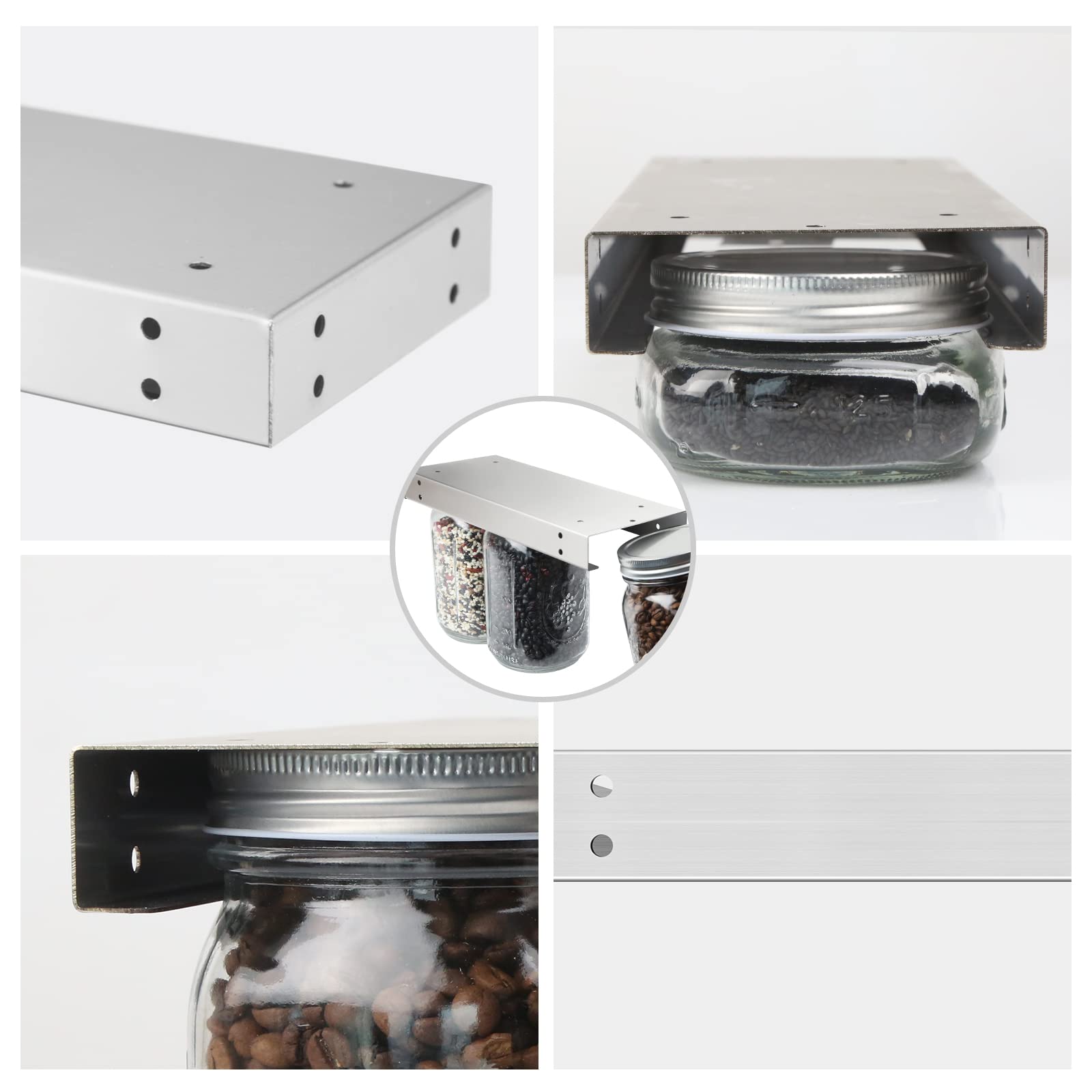 YEEPON mason jar racks, mason jar holders,mason jar holders for hanging,Stainless Steel Holder with 3 Mounting Options for Kitchen, Shelves and Cabinets,Wide Mouth(2Pack