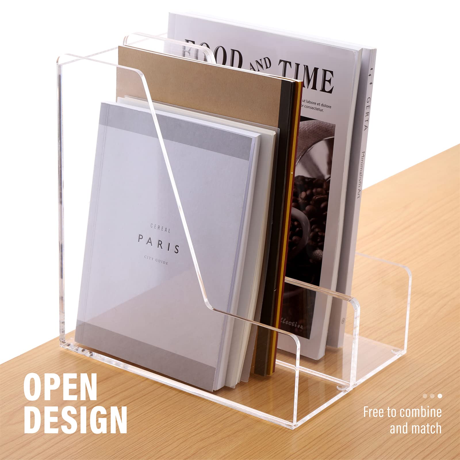 SANRUI Clear Magazine File Holder Vertical File Folder Holder, Acrylic Desk Organizer for File Storage, Book Bin and Office Desk Accessories ,2-Pack Bookshelf for Desk Home Office