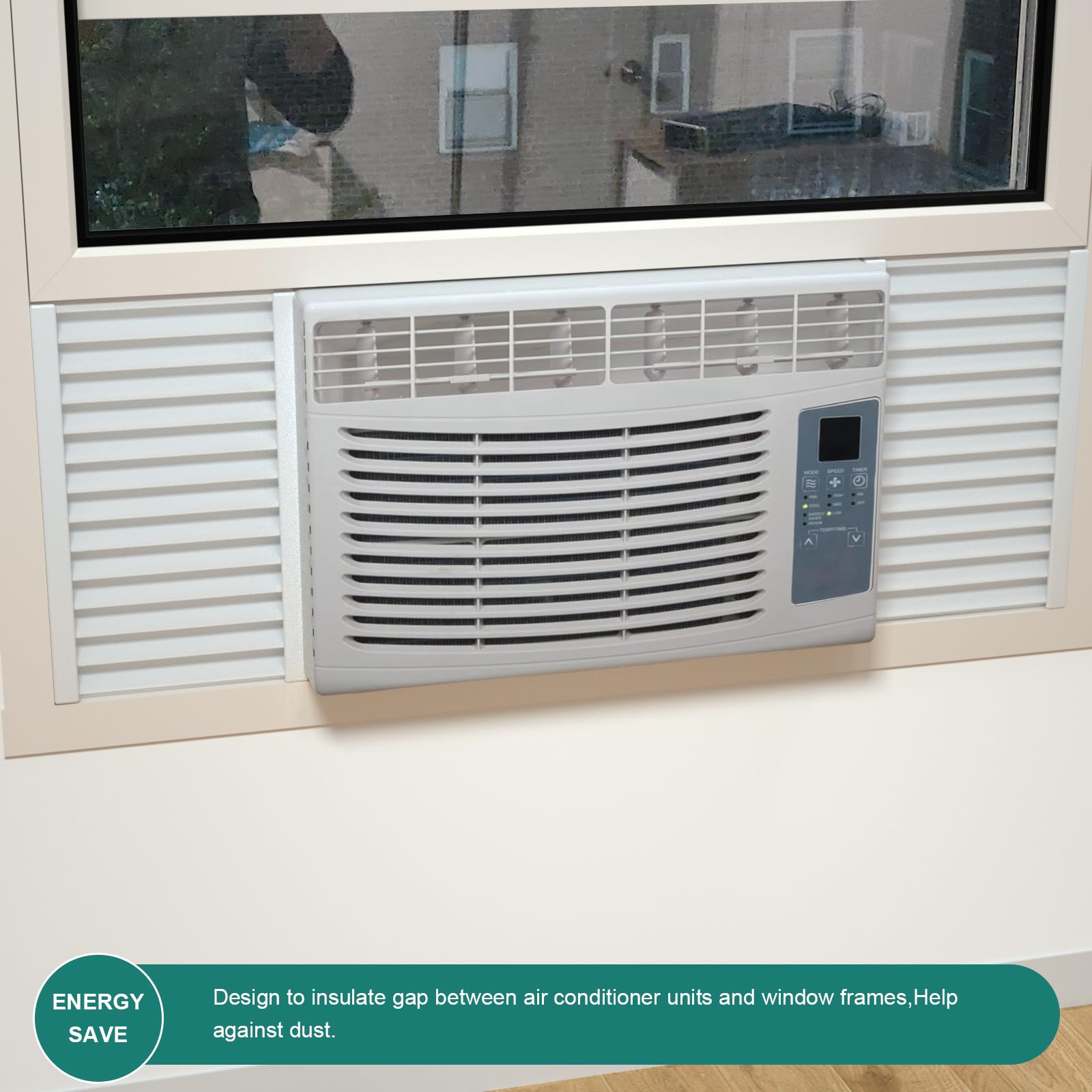 Window Air Conditioner,Side Insulated Foam Panel, Summer/Winter Heat and Draft Insulating,Two-Piece Full Surround Insulation Panels Window Seal with 4 Pressure Strips 2 (Black)