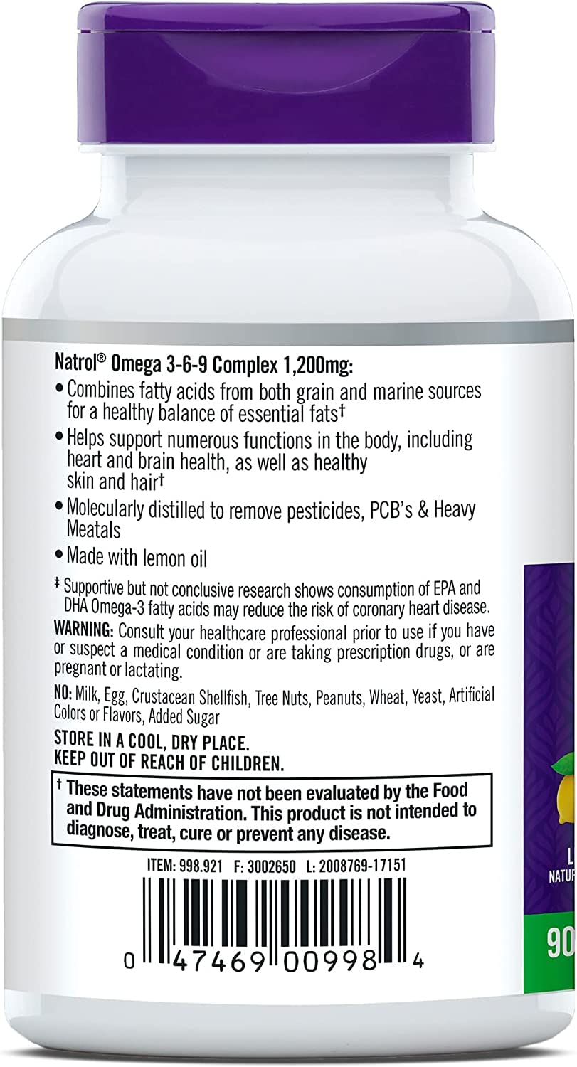 Natrol Omega-3-6-9 Complex with Flax and Borage, 90 Softgels (Pack of 2)