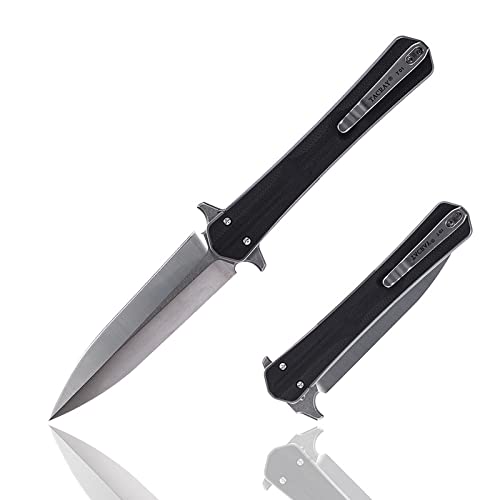 TACRAY Unique Folding Camping Knife, One-hand Operated Hunting Knife (NOT a Flick Knife), Pocket Clip Knife with Durable Handle (G10) and Single-edged Sharp Blade