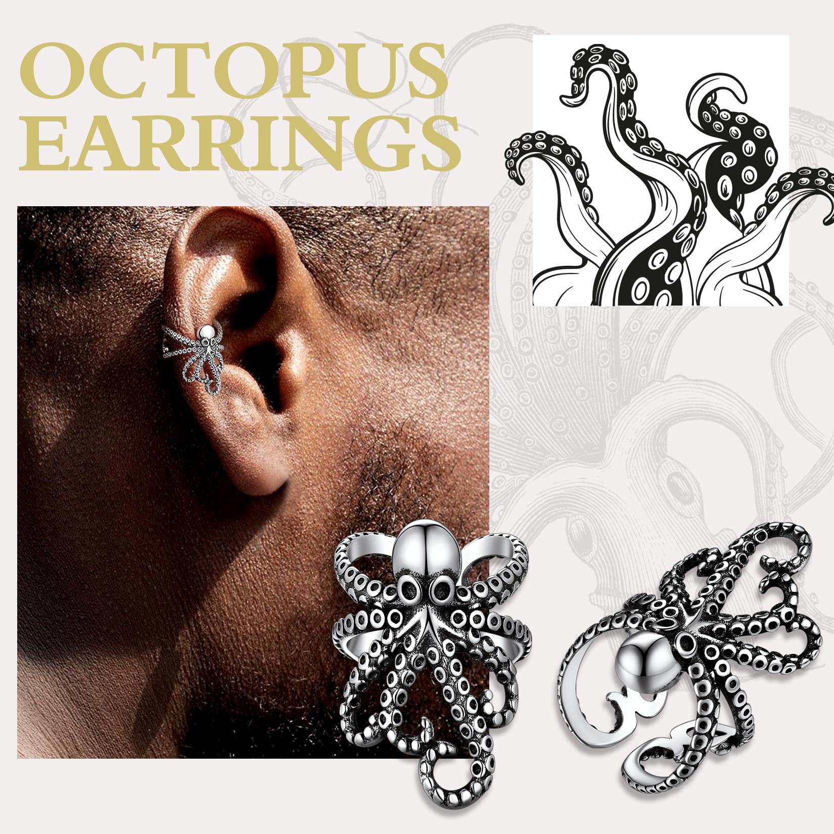 Suplight 925 Sterling Silver Octopus Ear Cuff Small Cartilage Cuff Earring Non Pierced Fake Earrings for Women Men