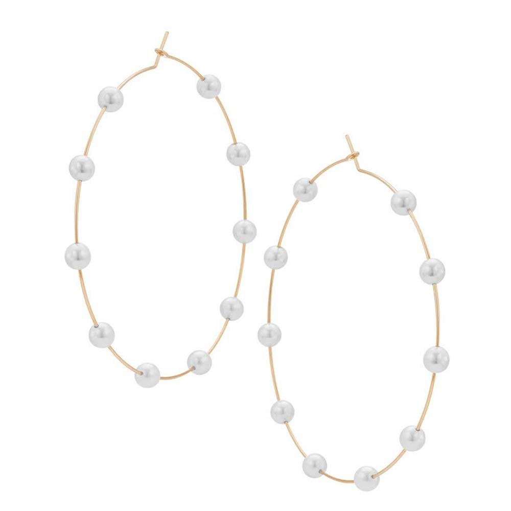 RELOVET Jumbo Huge Hoops Large Pearls Thin Gold Silver Dangle Lightweight Fashion Chic Jewelry Gift for Women (90mm gold)