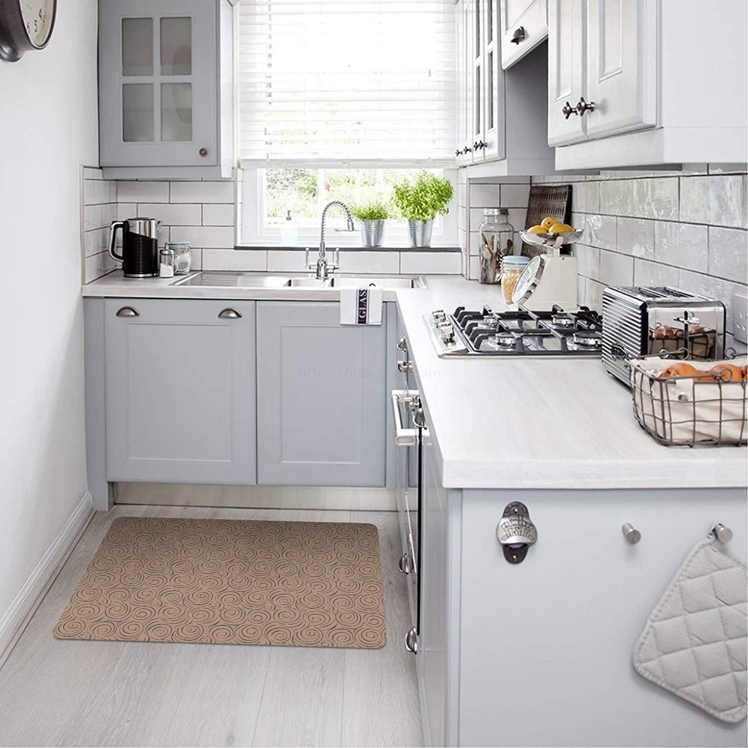 Shape28 Small Area Mat Ultra-Thin Kitchen Rug Entrance Mat with Non Slip Rubber Backing Size 20 inches x 16 inches Color Cappuccino Design 4T