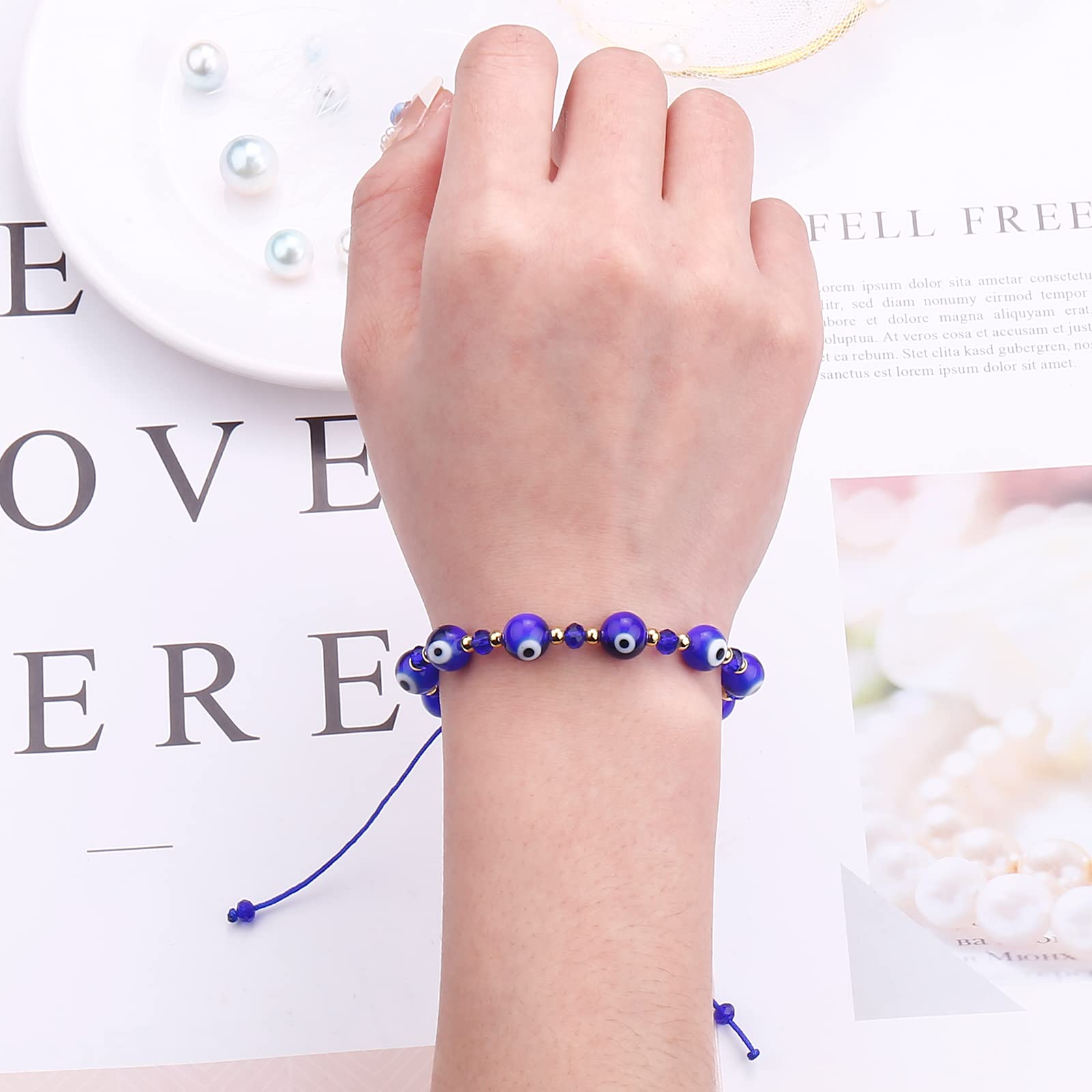 SUMMER LOVE 8MM Glaze Hand Made Beaded Nazar Evil Eye Bracelet Adjustable String Amulet for Women Men (Red)