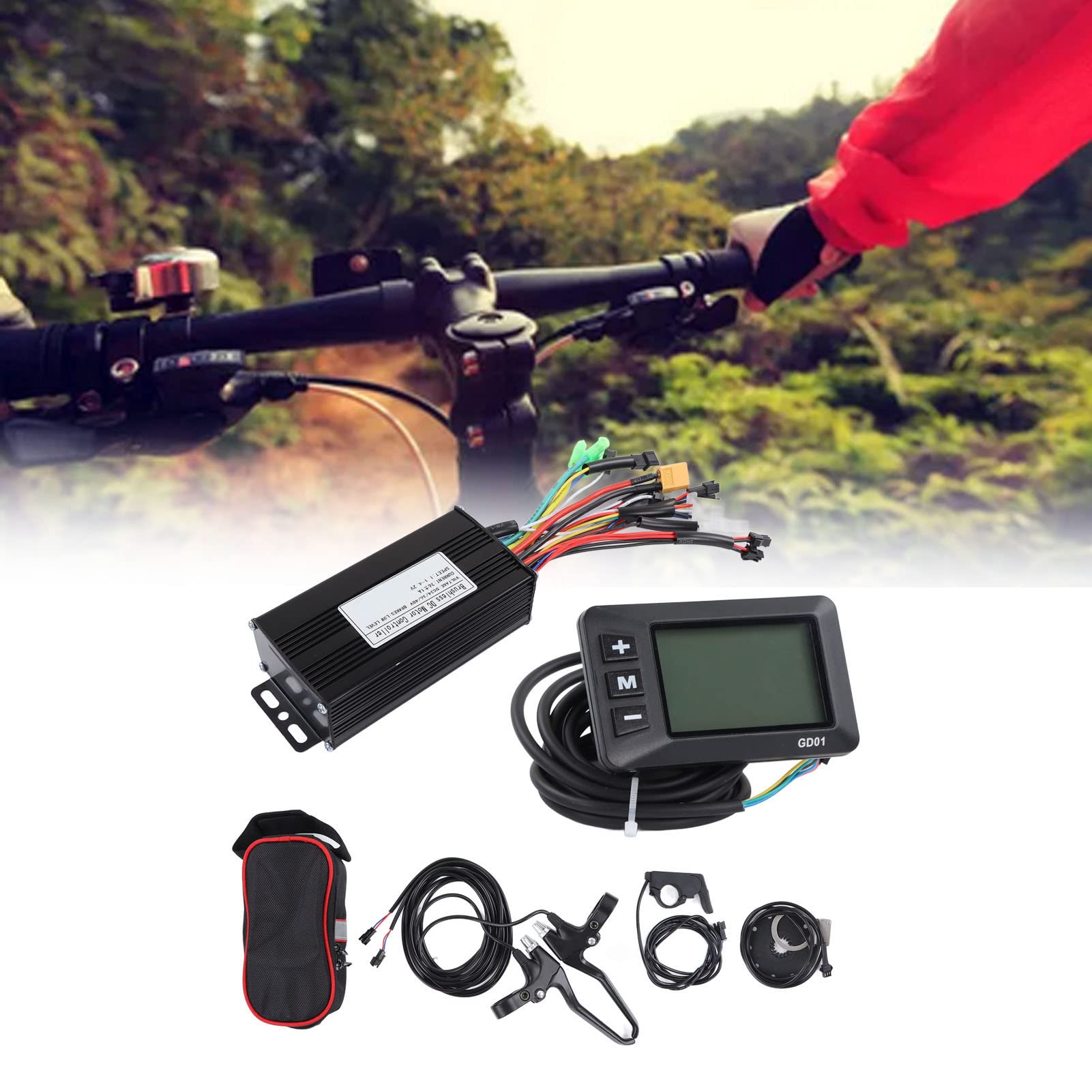 SPYMINNPOO Electric Bike Controller Kit, 24V 36V 48V Motor Controller 3 Modes Lithium Bicycle Parts with Display Thumb Throttle Accessories 26A DC