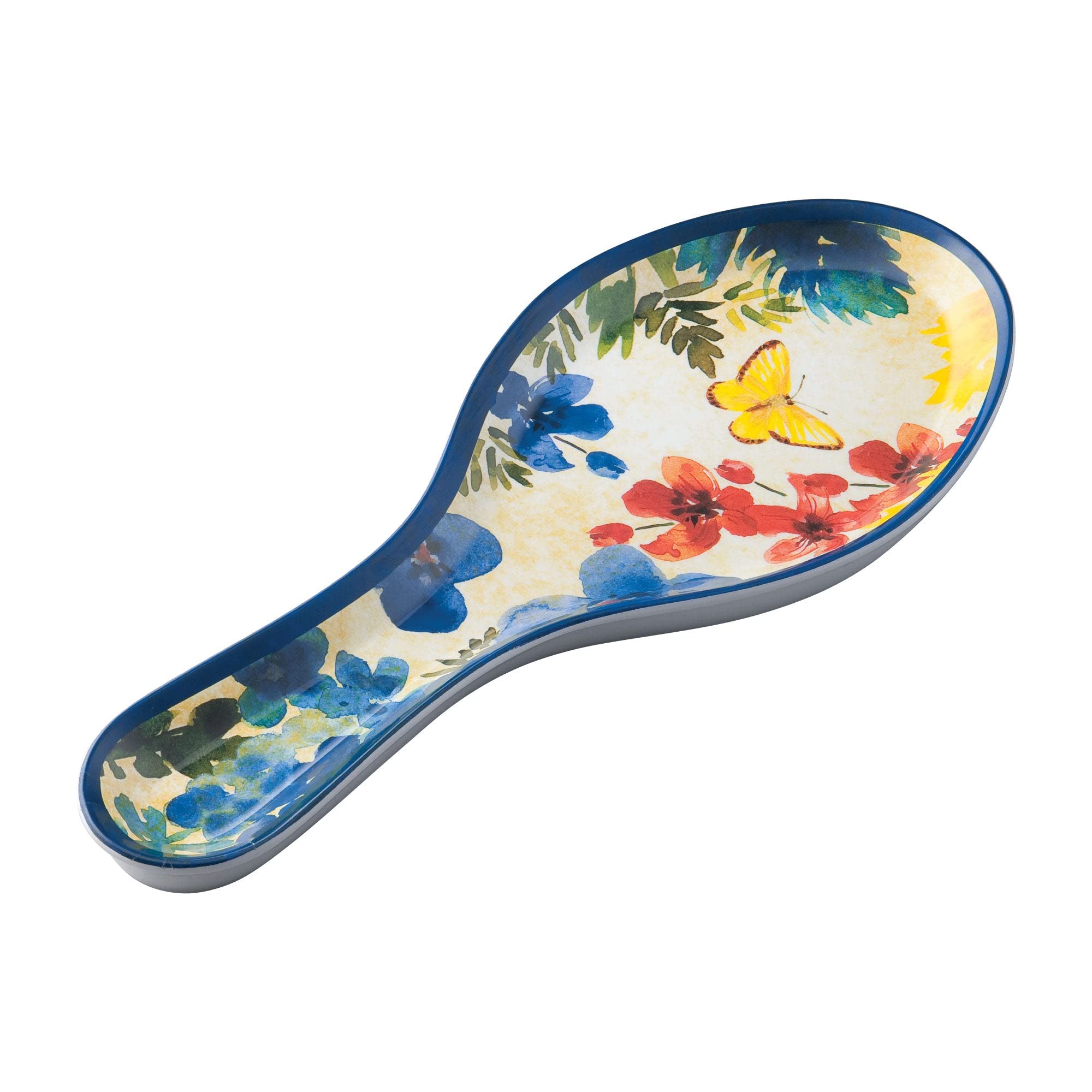 UPware Melamine Spoon Rest Spoon Holder Kitchen Utensil Holders 9.625 Inch for Kitchen Counter Dining Table (Butterfly Floral)