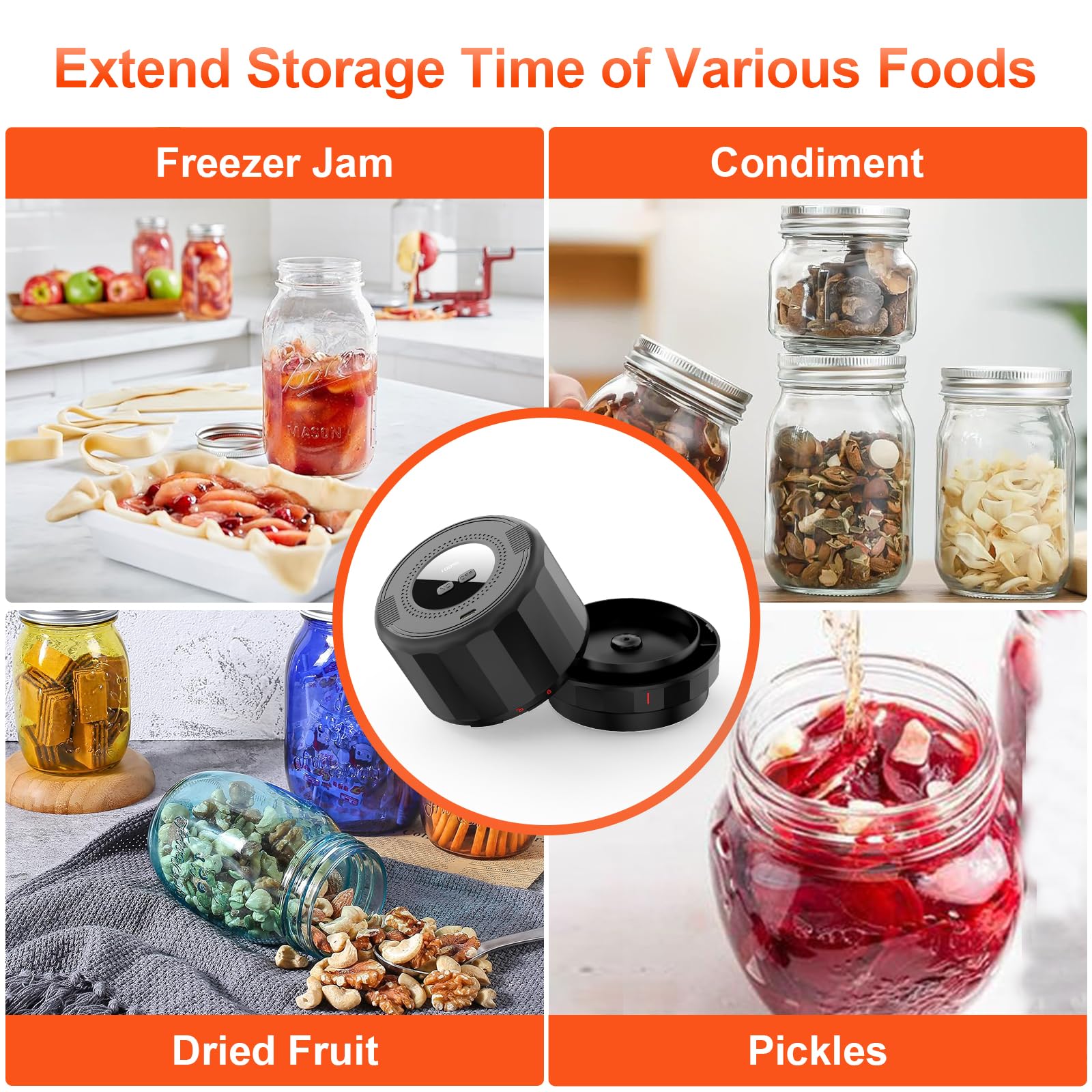 Mason Jar Vacuum Sealer - Electric Mason Jar Sealer Vacuum Sealing Kit, Vacuum Sealer for Mason Canning Jars with Can Opener, Regular and Wide Mouth Mason Jar Lids (Black)